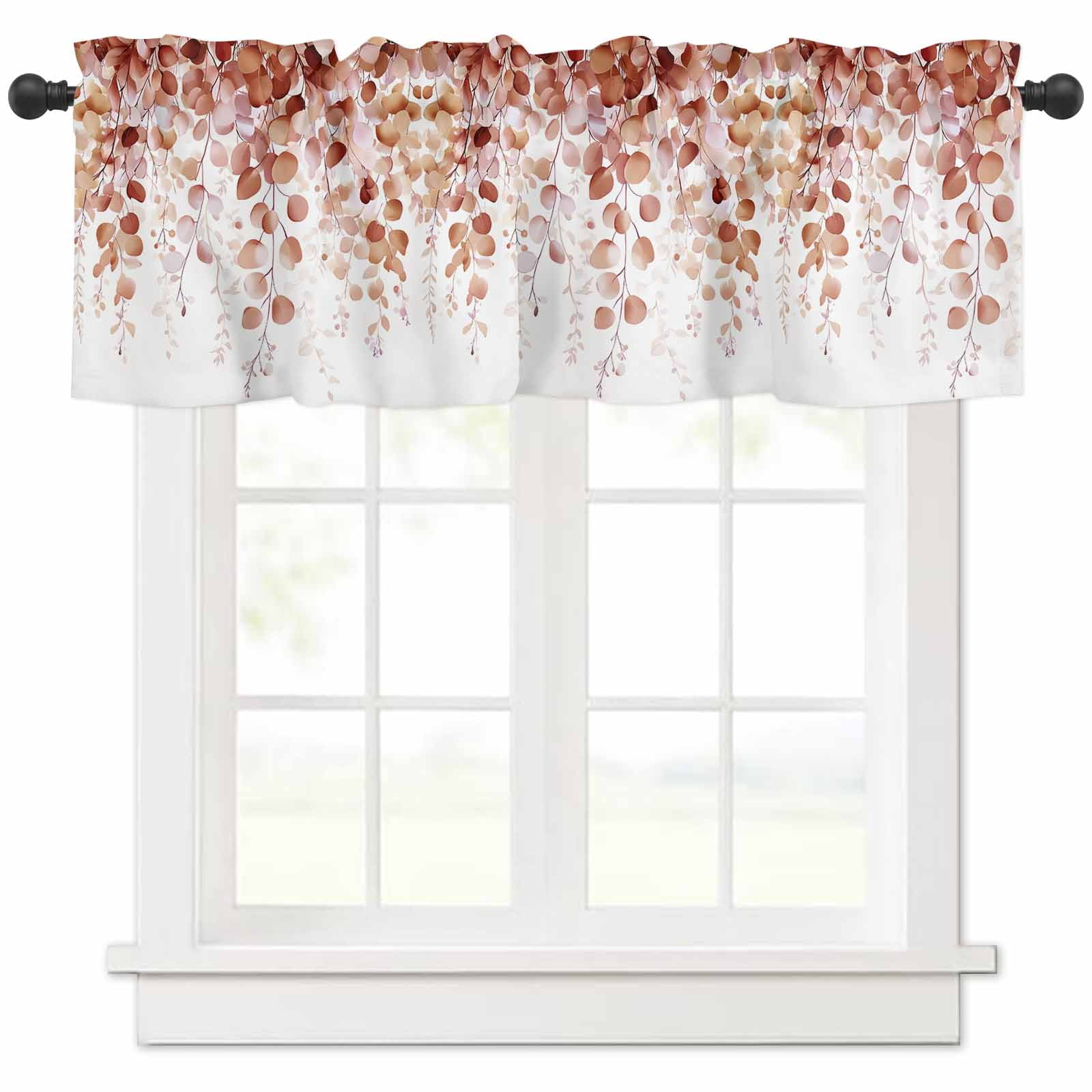Hokiten Rod Pocket Curtain Valance, Orange Eucalyptus Farmhouse Window ...