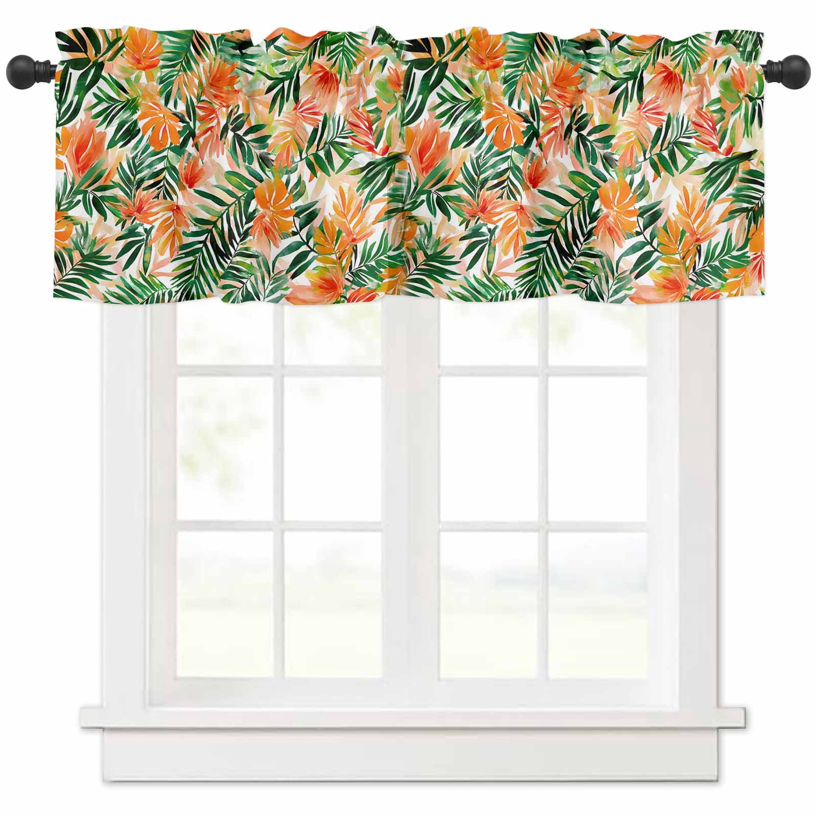 Hokiten Rod Pocket Curtain Valance, Orange Green Tropical Leaves ...