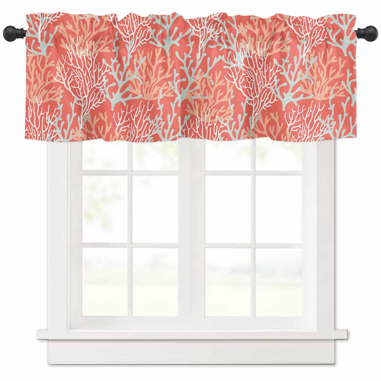 Hokiten Rod Pocket Curtain Valance, Orange Red Coral Coastal Farmhouse ...
