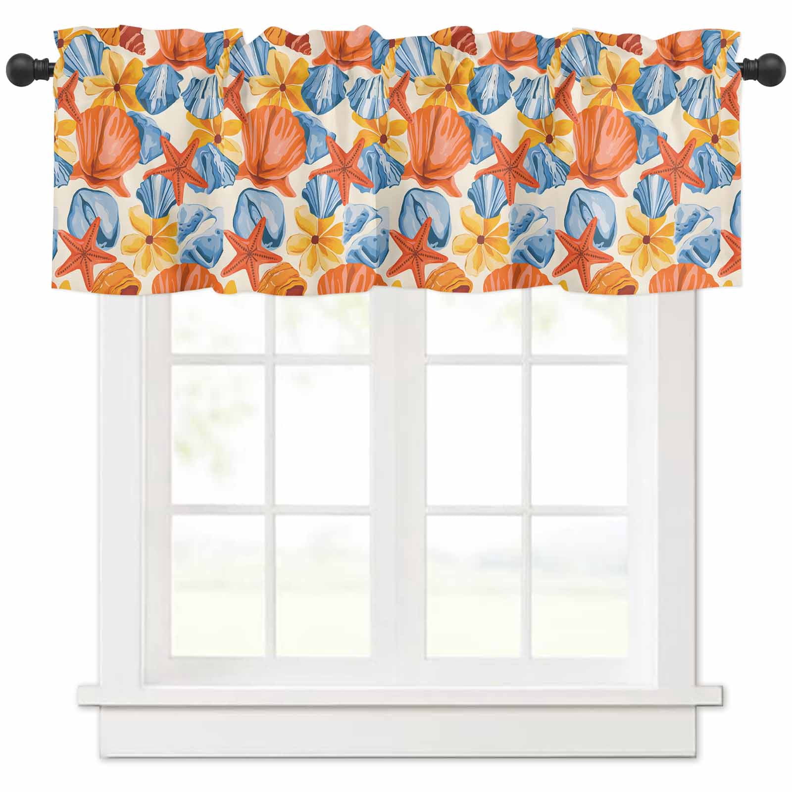 Hokiten Rod Pocket Curtain Valance, Orange Shell Starfish Farmhouse ...