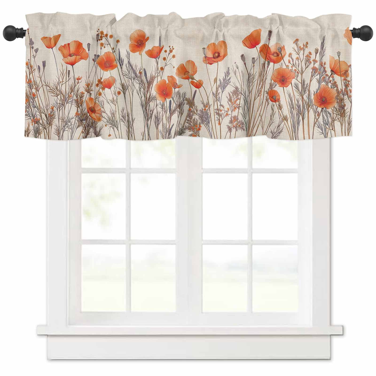 Hokiten Rod Pocket Curtain Valance, Orange Spring Floral Farmhouse ...