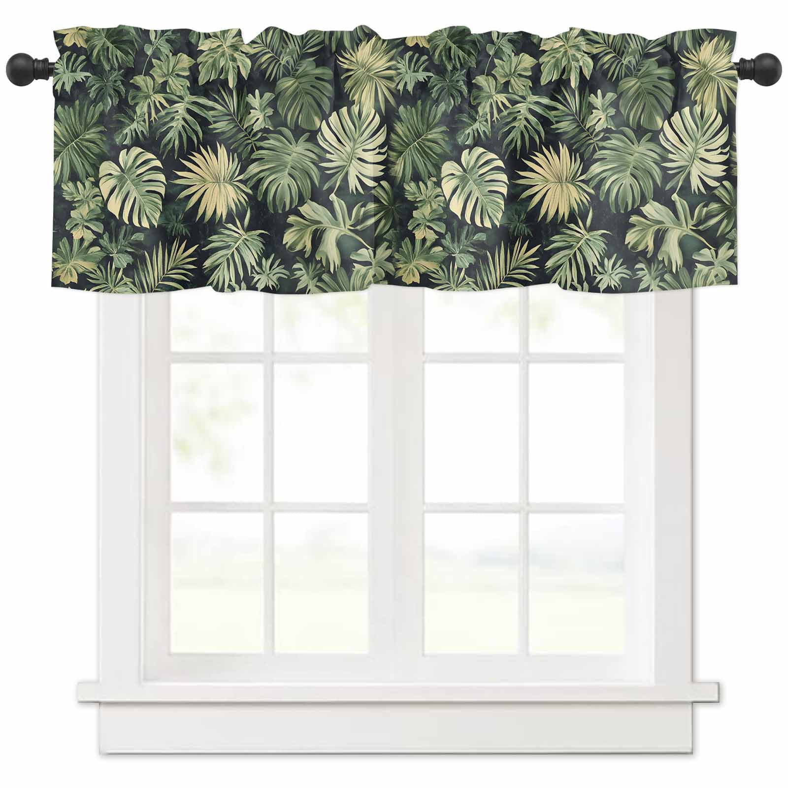Hokiten Rod Pocket Curtain Valance, Palm Tree Leaves Farmhouse Window ...