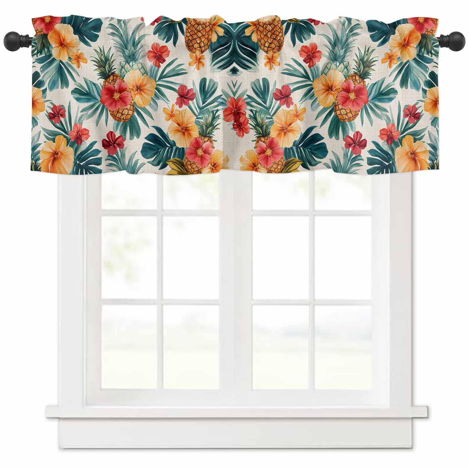 Hokiten Rod Pocket Curtain Valance, Palm Tree Pineapple Farmhouse ...