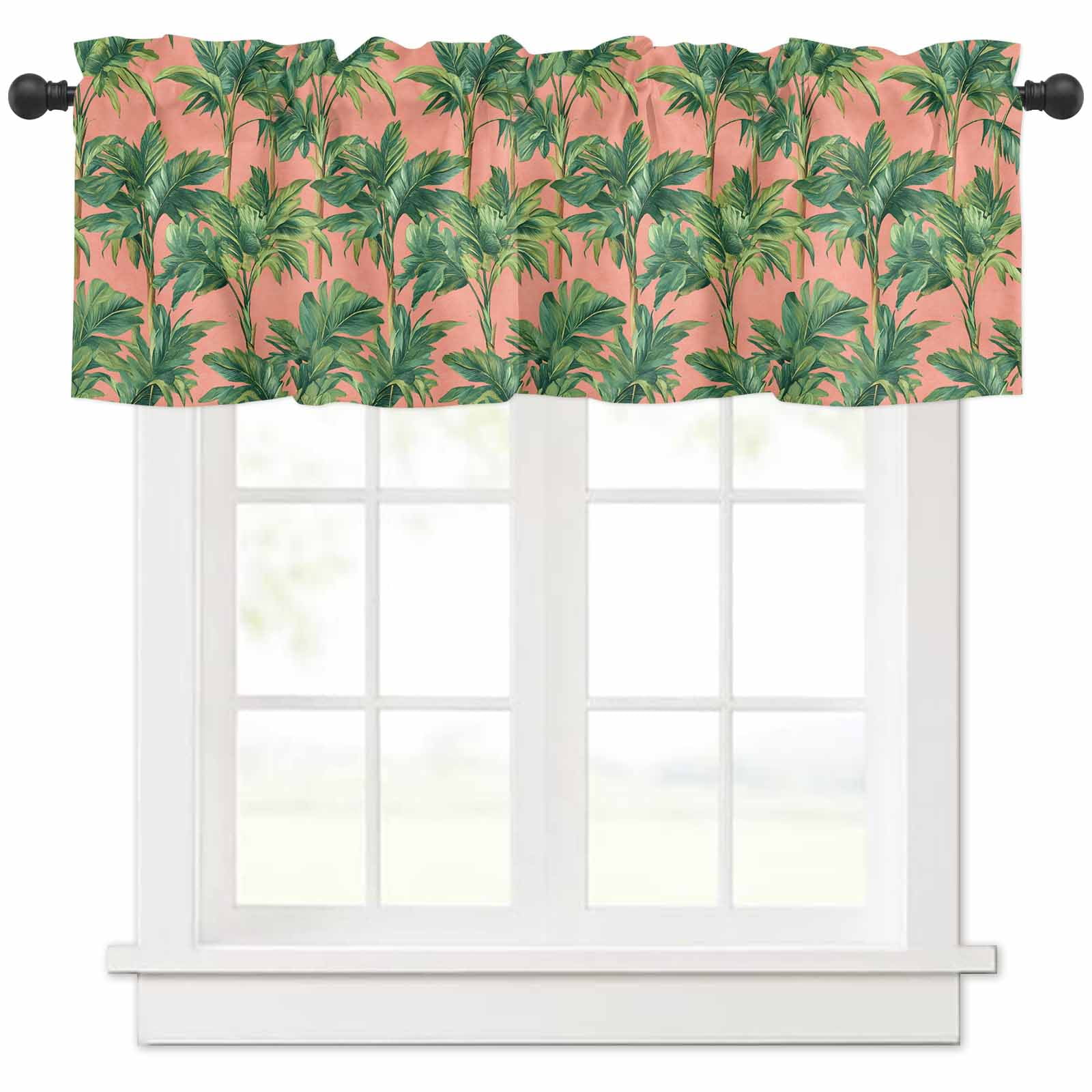 Hokiten Rod Pocket Curtain Valance, Palm Tree Tropical Farmhouse Window ...
