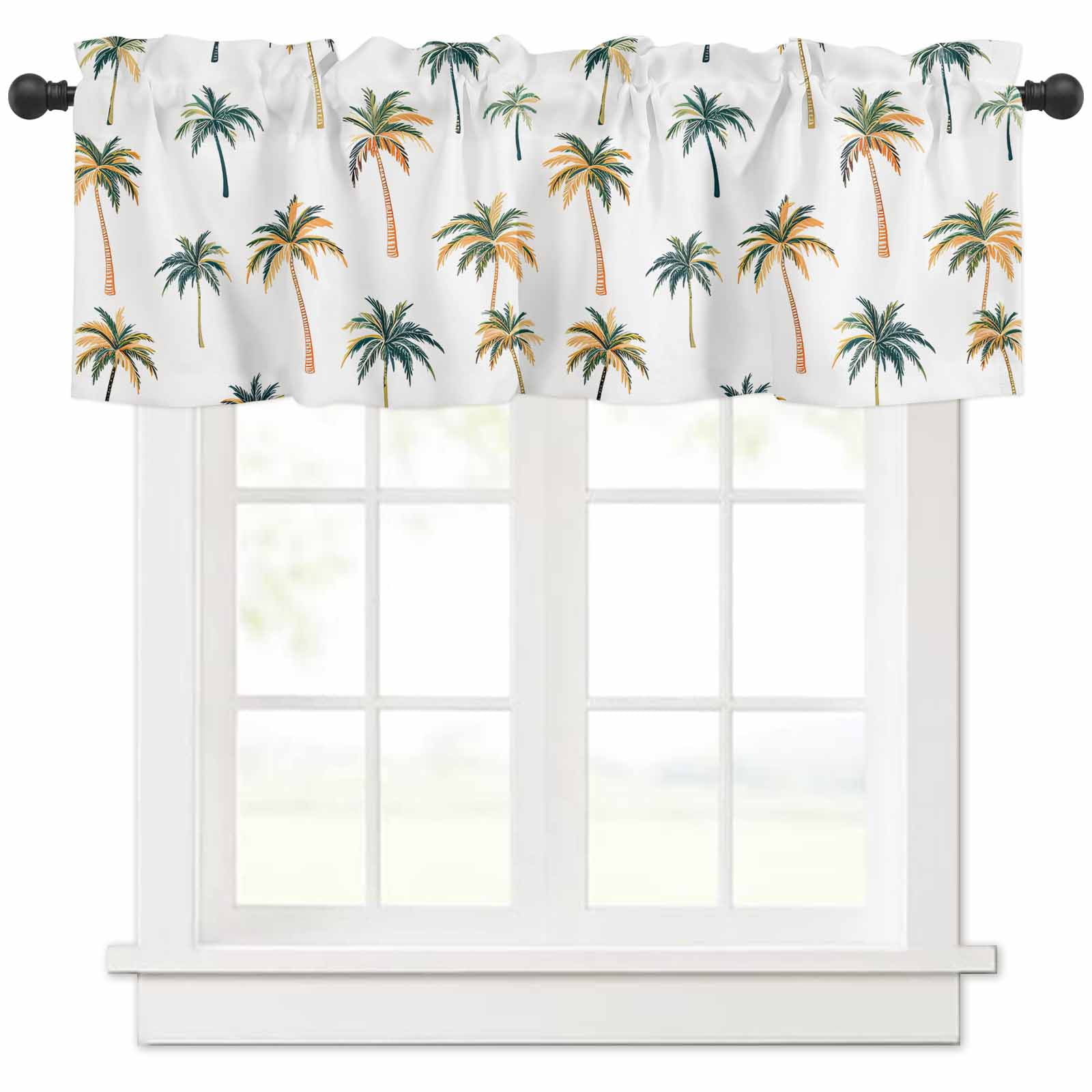 Hokiten Rod Pocket Curtain Valance, Palm Trees Farmhouse Window Valance ...