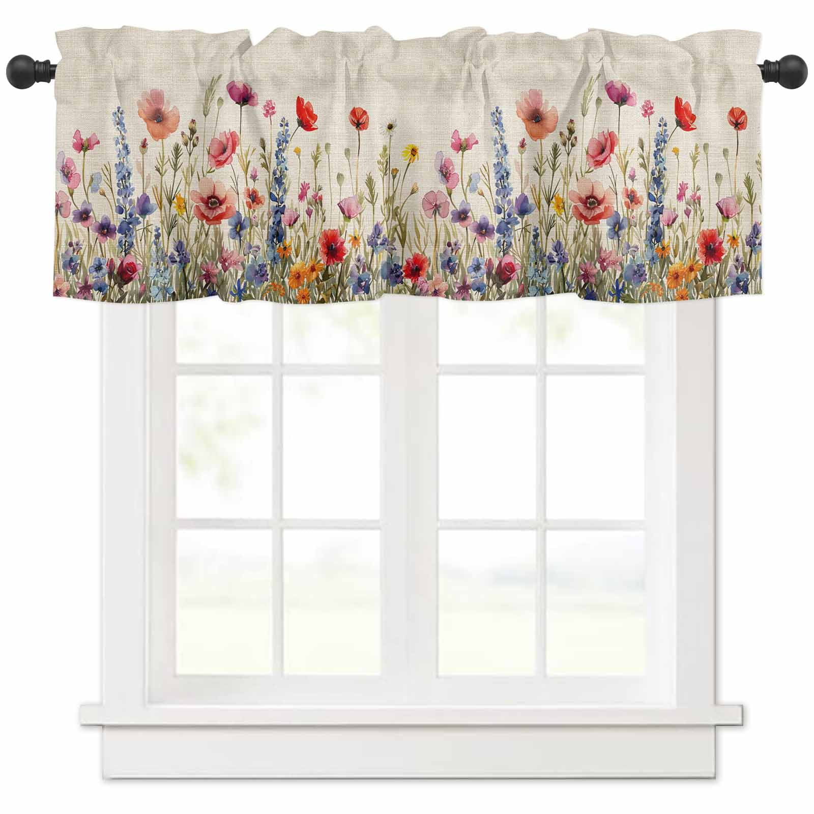 Hokiten Rod Pocket Curtain Valance, Pastoral Spring Floral Farmhouse ...