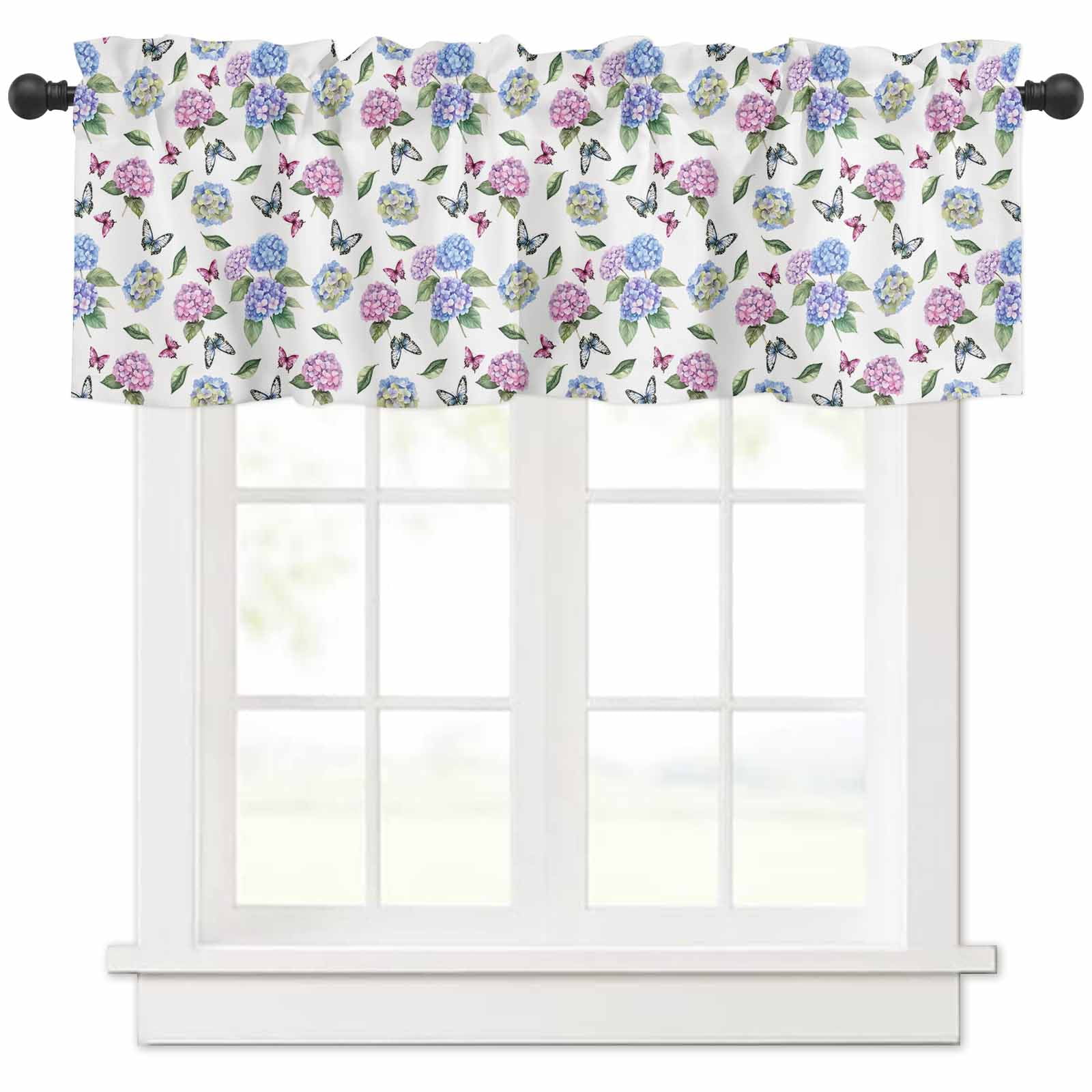 Hokiten Rod Pocket Curtain Valance, Pink Blue Hydrangea Farmhouse ...