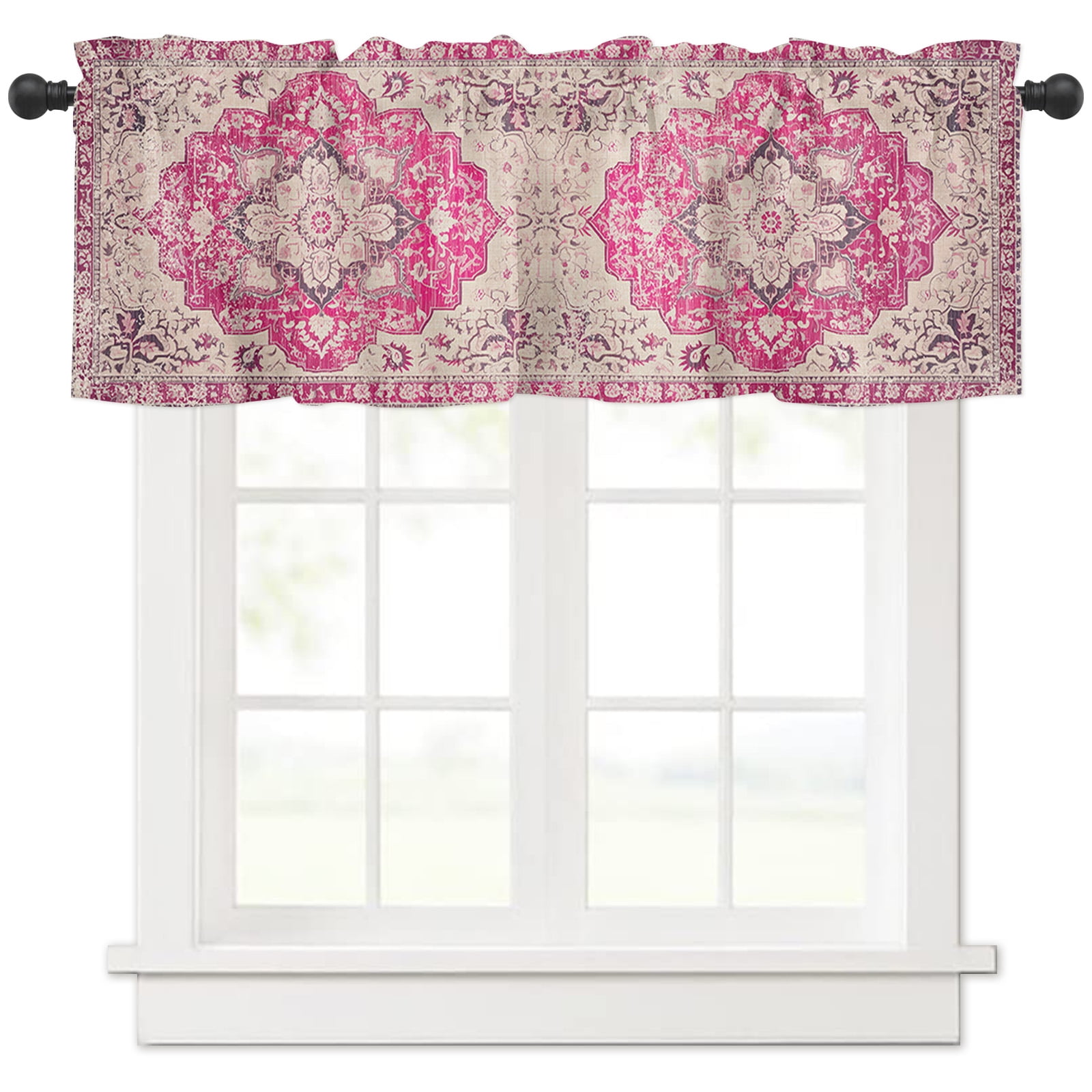 Hokiten Rod Pocket Curtain Valance, Pink Flower, Farmhouse Window ...