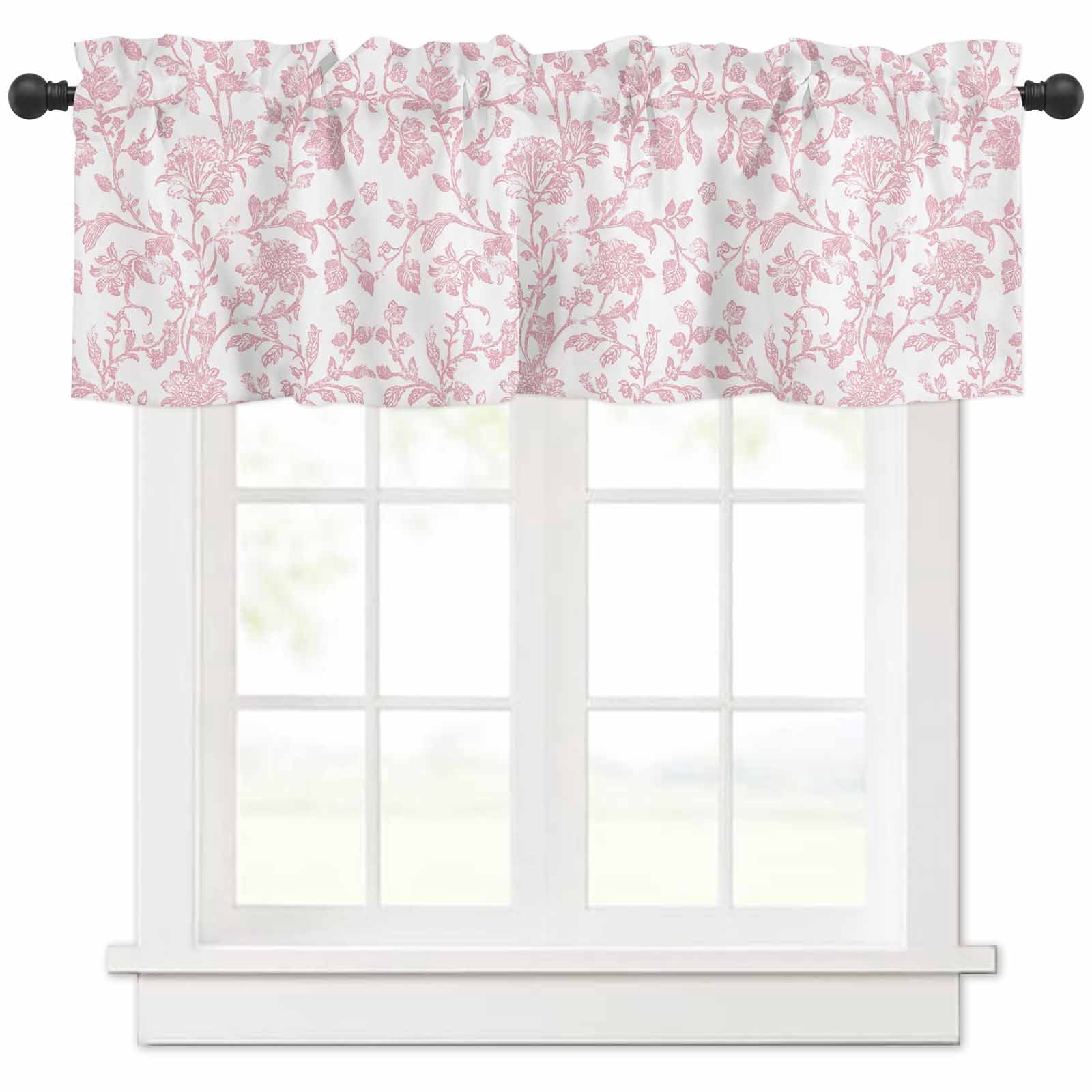 Hokiten Rod Pocket Curtain Valance, Pink Flower Farmhouse Window ...