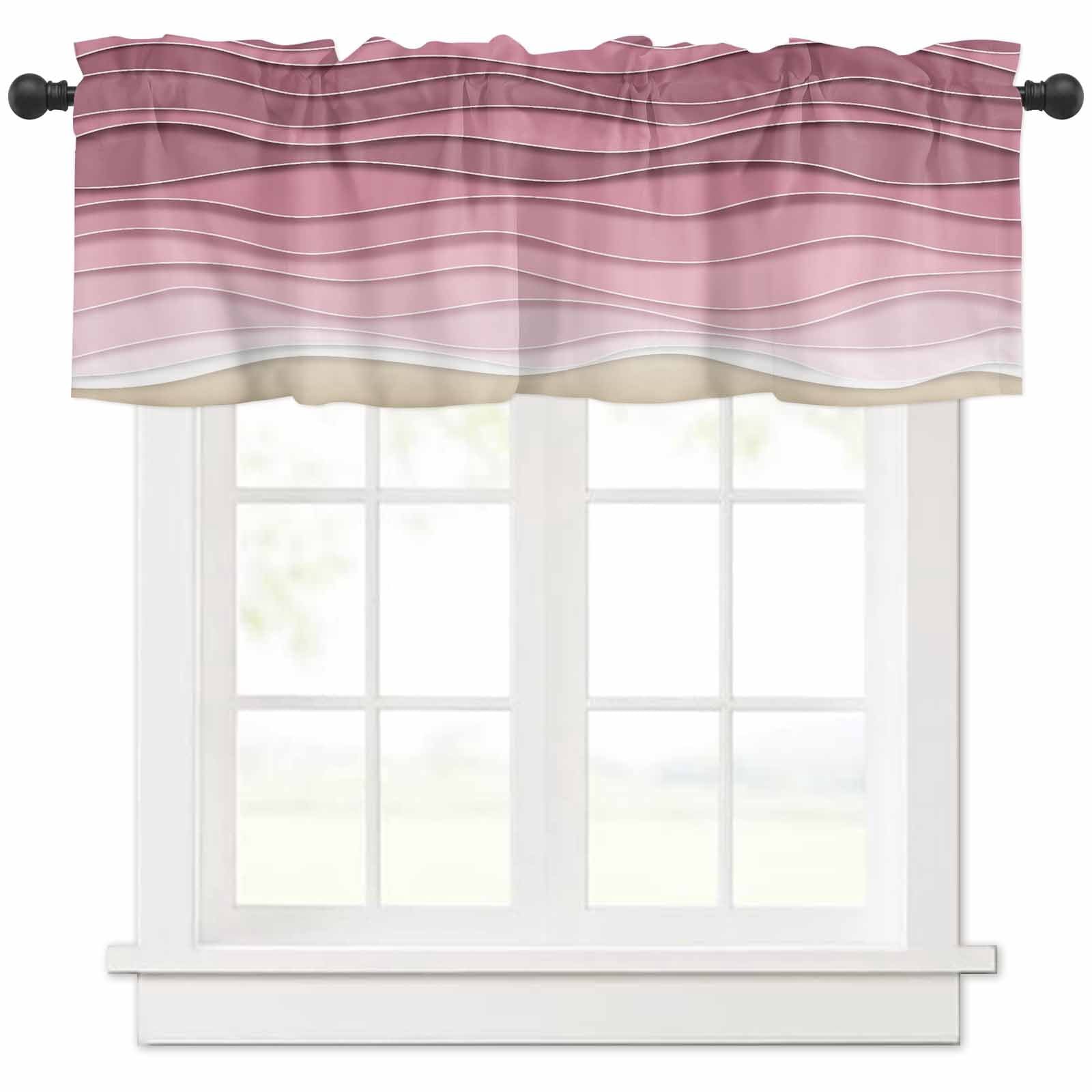 Hokiten Rod Pocket Curtain Valance, Pink Ocean Waves Farmhouse Window ...