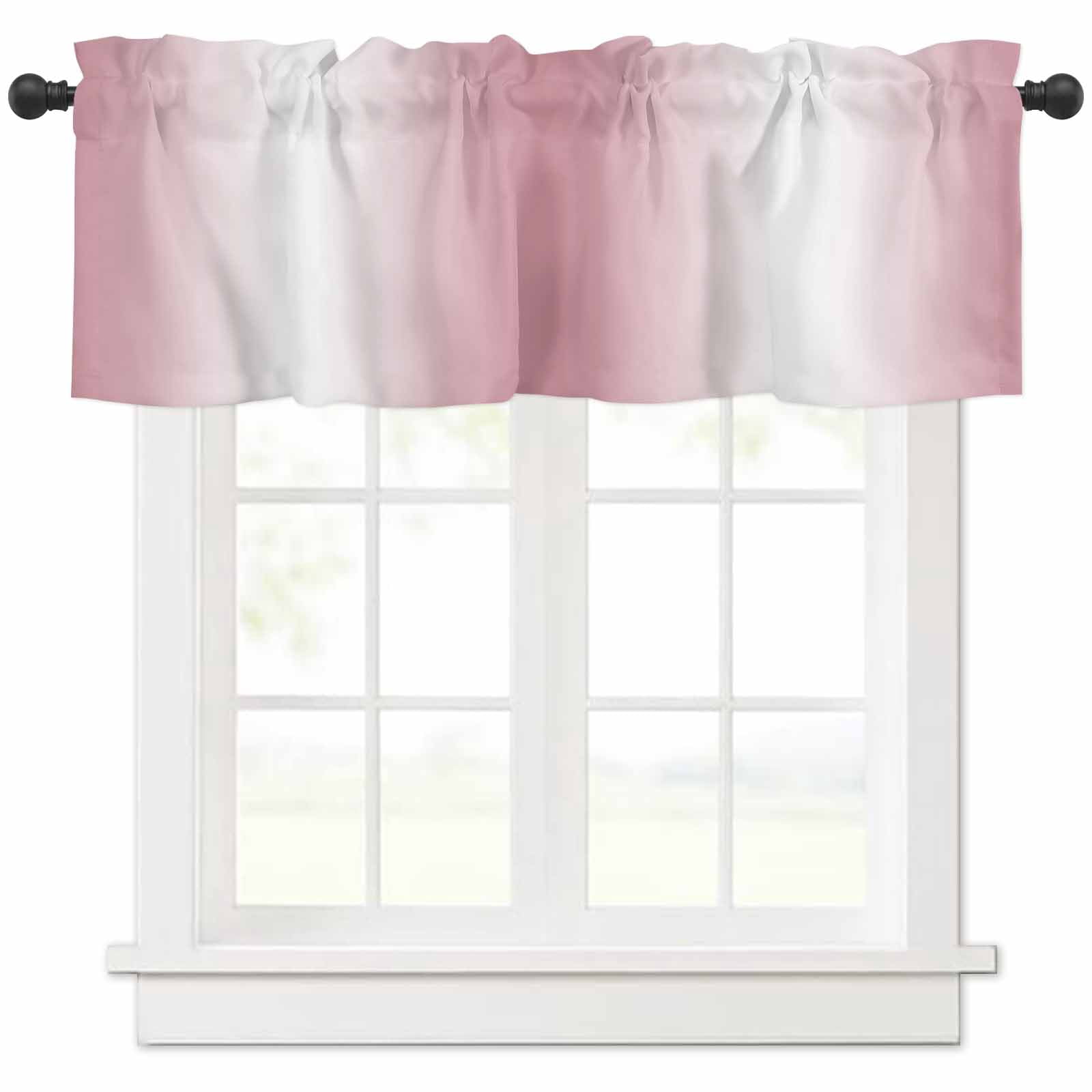 Hokiten Rod Pocket Curtain Valance, Pink White Ombre Farmhouse Window ...