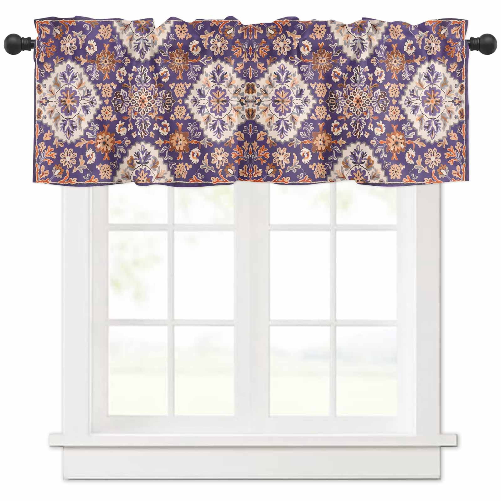 Hokiten Rod Pocket Curtain Valance, Purple Boho Farmhouse Window ...
