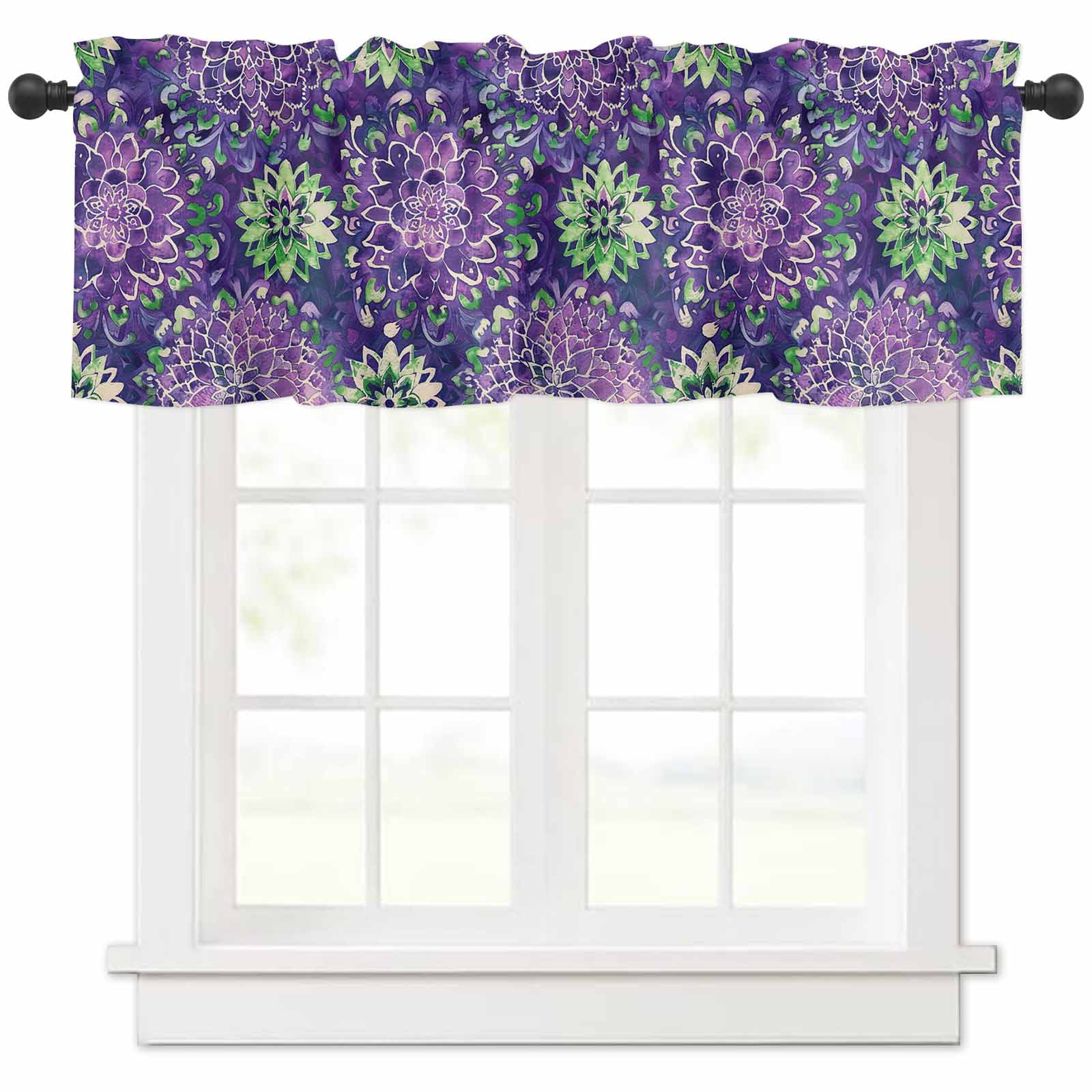 Hokiten Rod Pocket Curtain Valance, Purple Floral Farmhouse Window ...