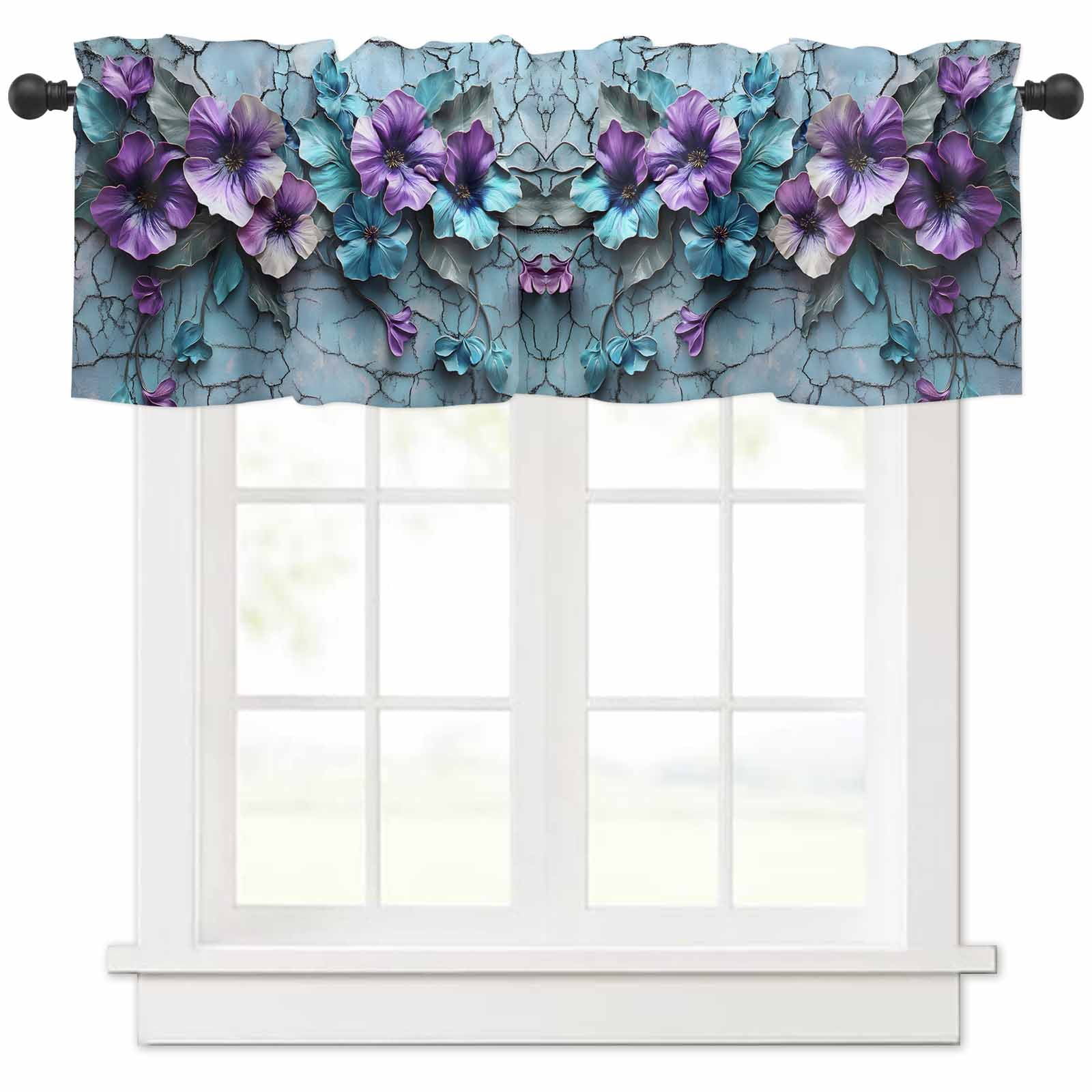 Hokiten Rod Pocket Curtain Valance, Purple Flower Spring Farmhouse ...