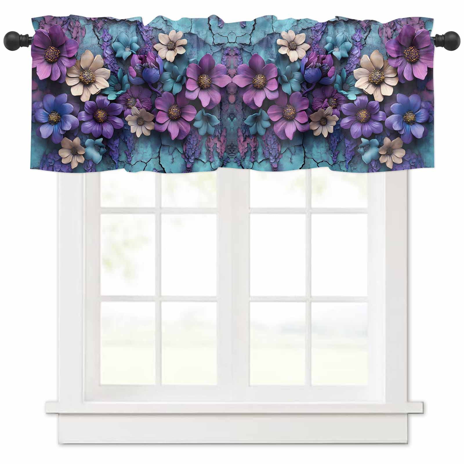 Hokiten Rod Pocket Curtain Valance, Purple Flowers Farmhouse Window ...