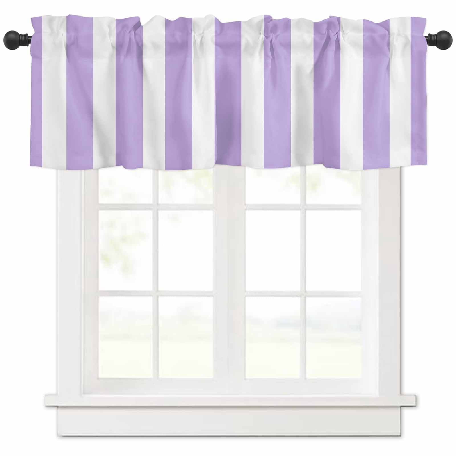 Hokiten Rod Pocket Curtain Valance, Purple Striped Farmhouse Window ...