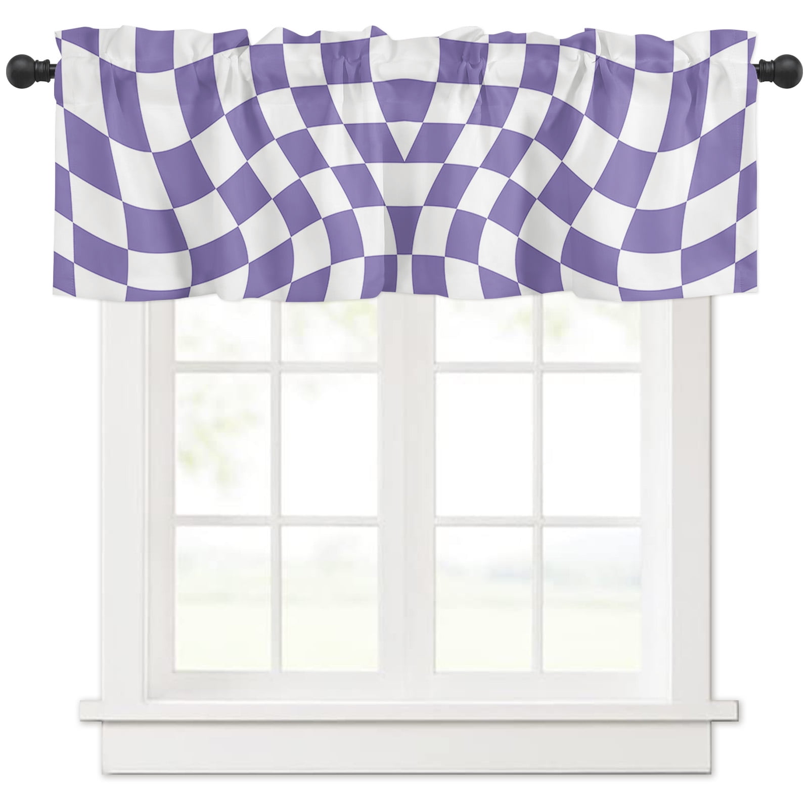 Hokiten Rod Pocket Curtain Valance, Purple White Checkered Farmhouse ...