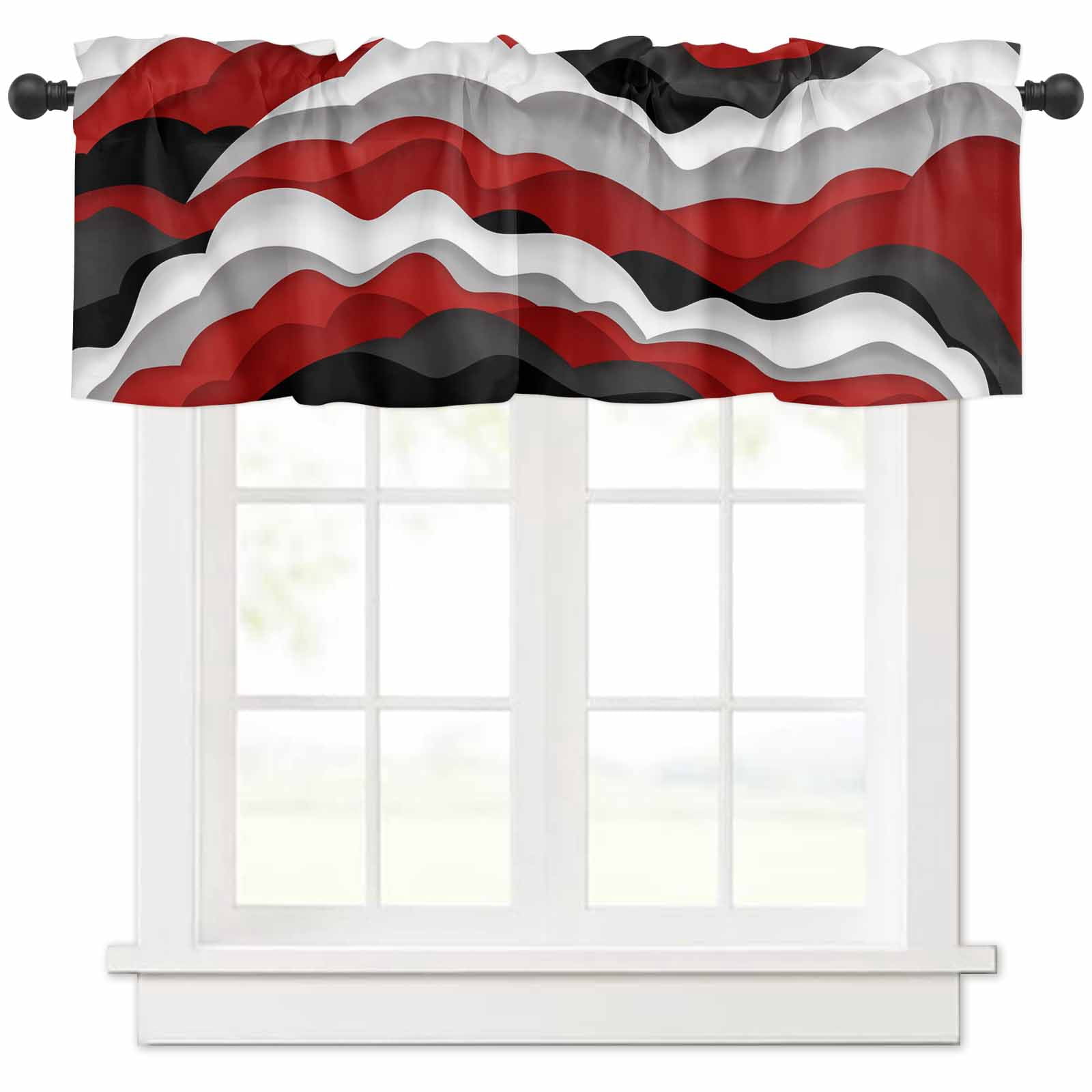 Hokiten Rod Pocket Curtain Valance, Red Black Ombre Farmhouse Window ...