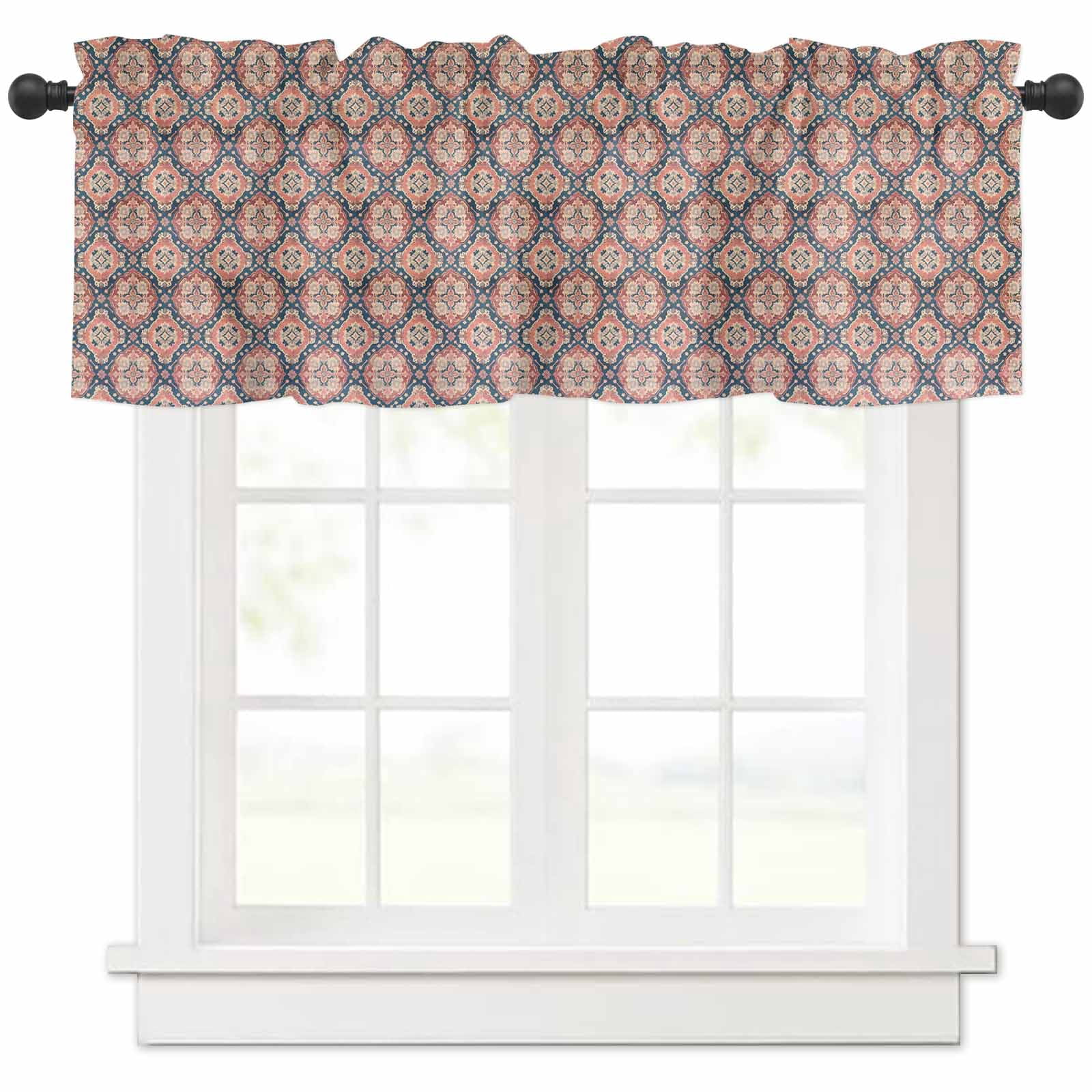 Hokiten Rod Pocket Curtain Valance, Red Blue Geometric Farmhouse Window ...
