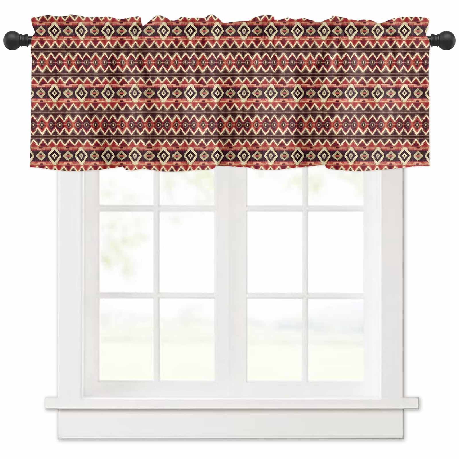 Hokiten Rod Pocket Curtain Valance, Red Brown Geometric Farmhouse ...