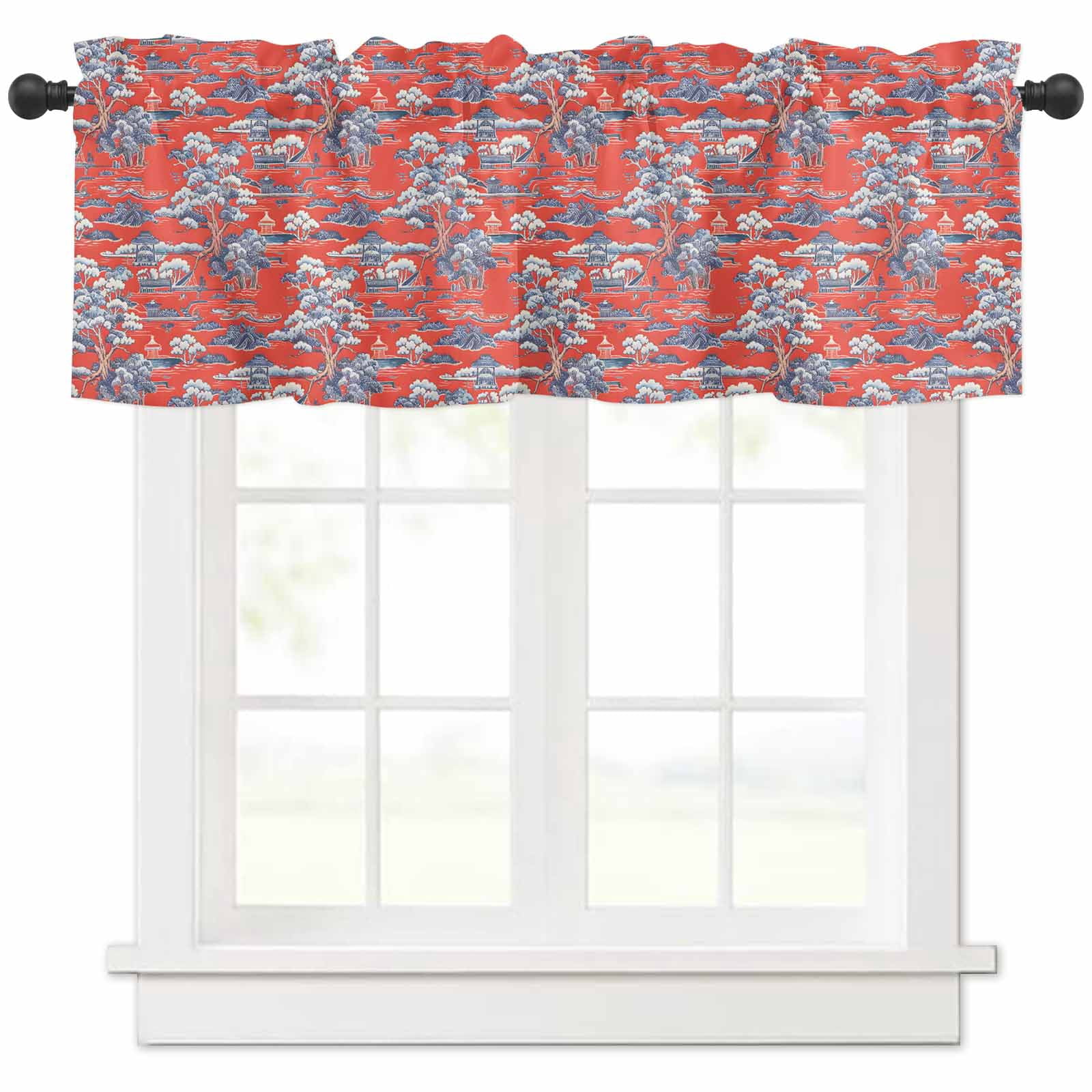 Hokiten Rod Pocket Curtain Valance, Red Garden Farmhouse Window Valance ...