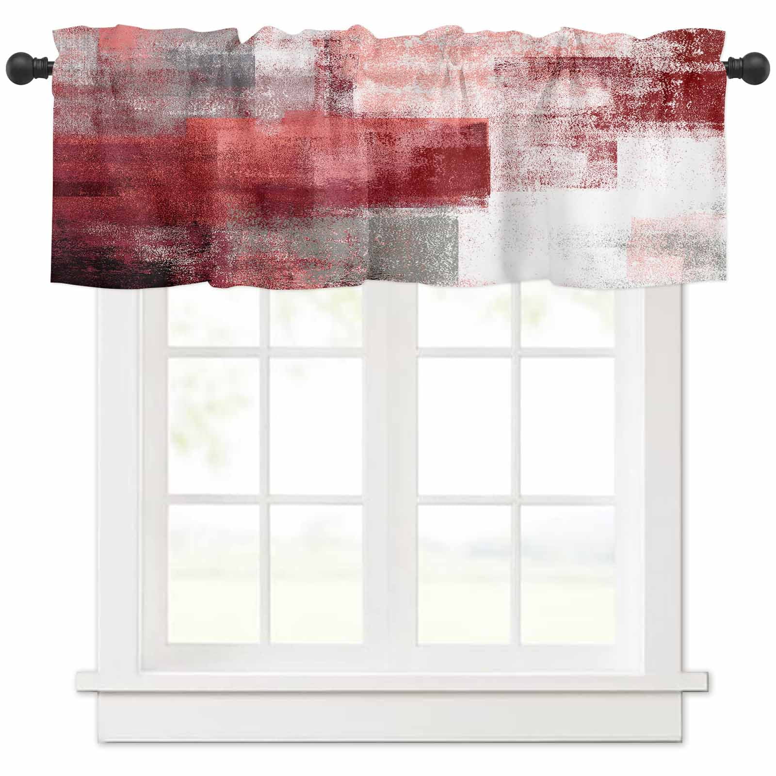 Hokiten Rod Pocket Curtain Valance, Red Ombre Farmhouse Window Valance ...