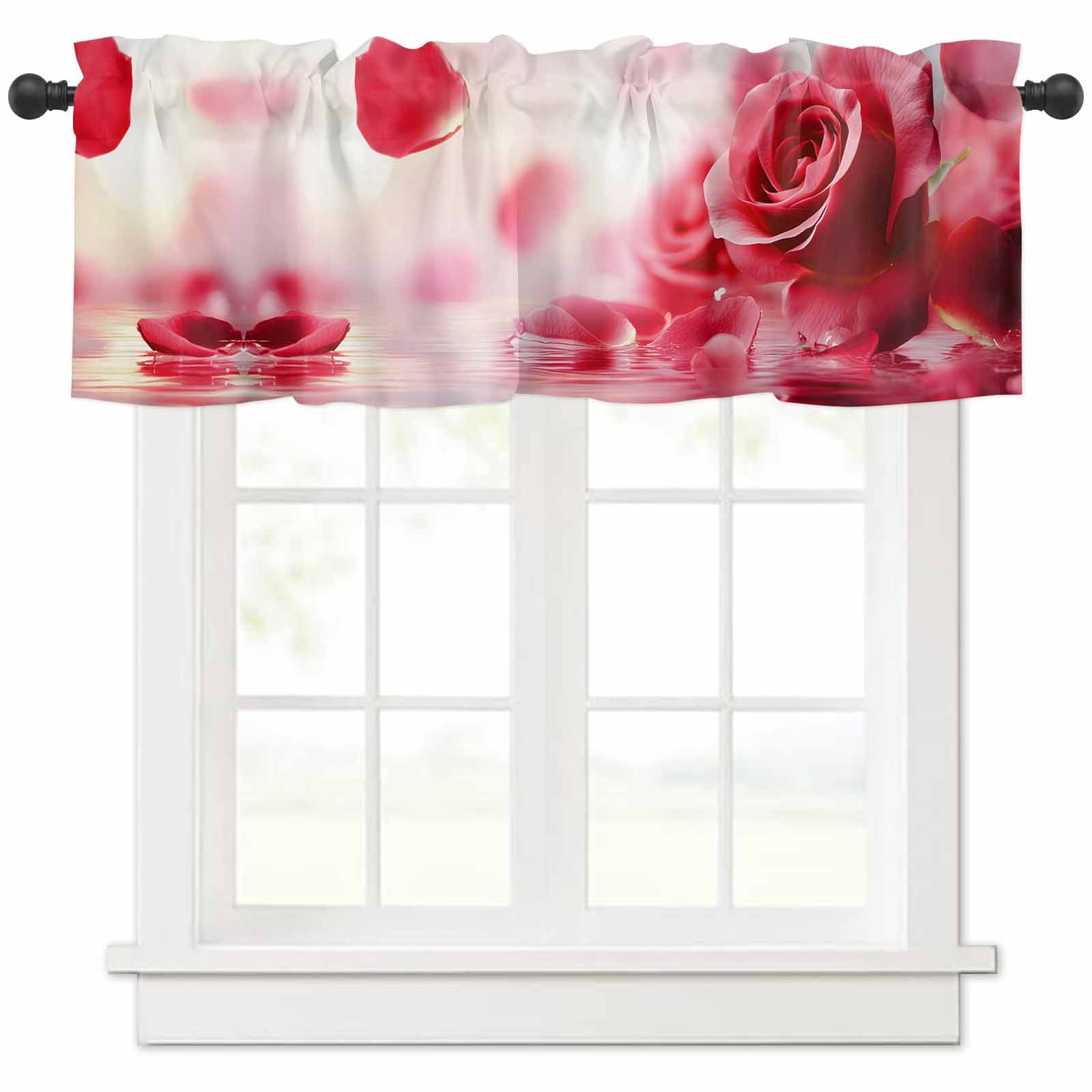 Hokiten Rod Pocket Curtain Valance, Red Rose Fantasy Farmhouse Window ...