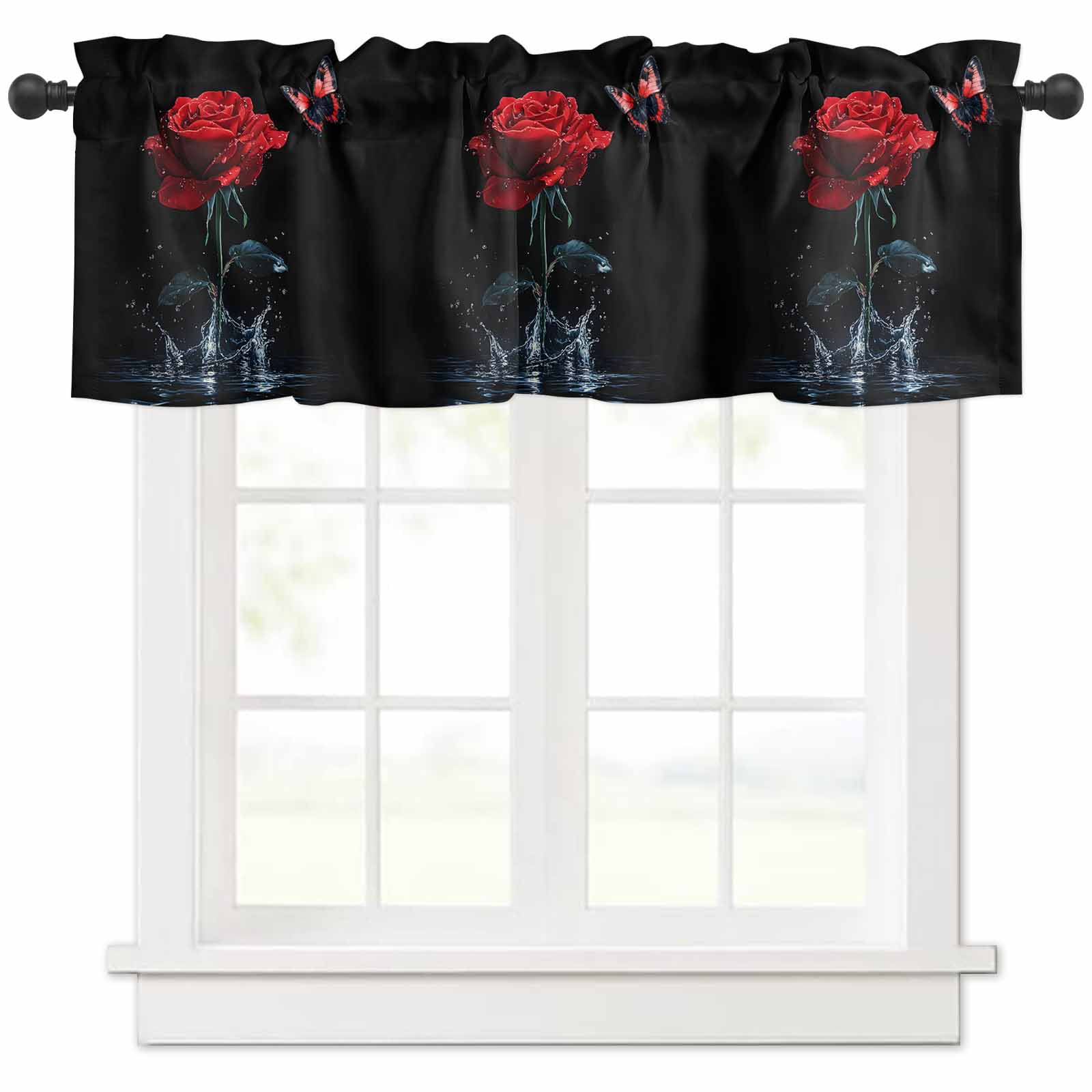Hokiten Rod Pocket Curtain Valance, Red Roses Farmhouse Window Valance for Living Room, Bedroom ...