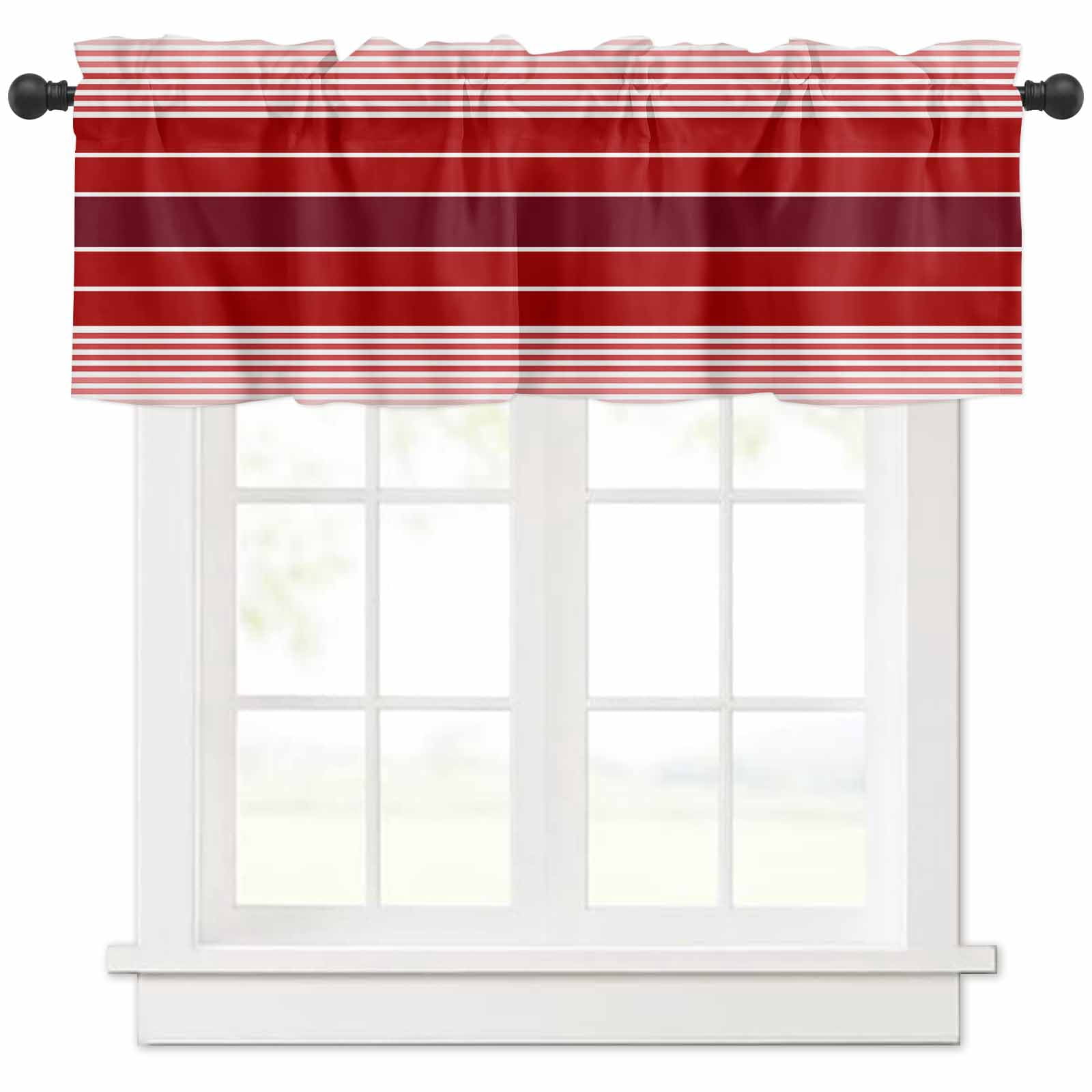 Hokiten Rod Pocket Curtain Valance, Red Striped Farmhouse Window ...