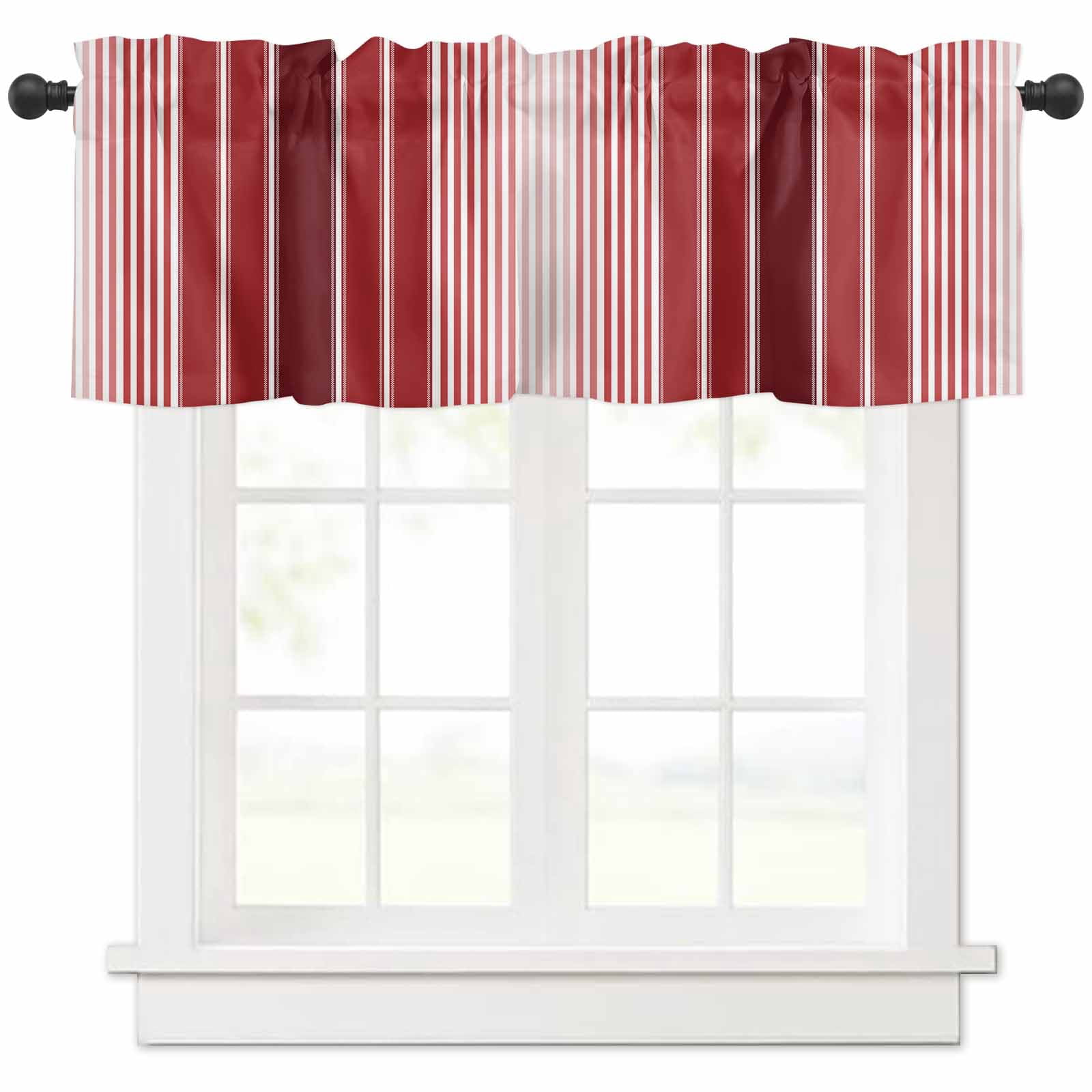 Hokiten Rod Pocket Curtain Valance, Red Vertical Striped Farmhouse ...