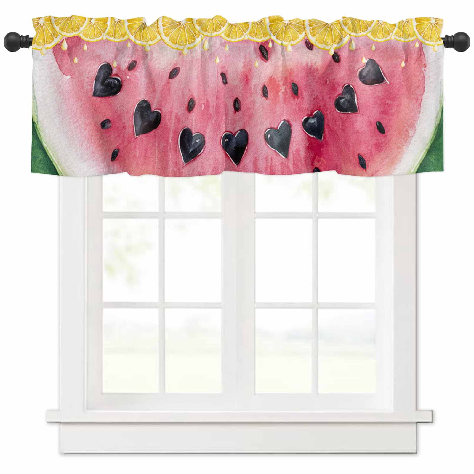 Hokiten Rod Pocket Curtain Valance, Red Watermelon Farmhouse Window ...