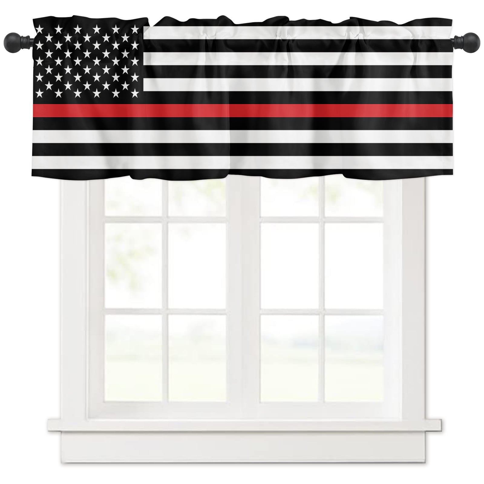 Hokiten Rod Pocket Curtain Valance, Red White Stripe Fireman American ...