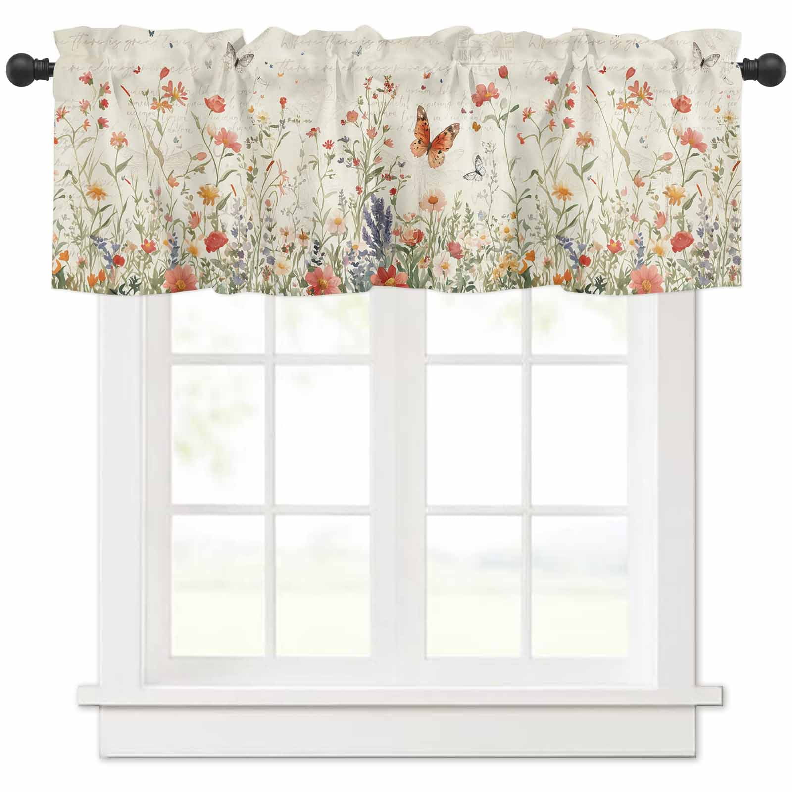 Hokiten Rod Pocket Curtain Valance, Retro Spring Floral Farmhouse ...