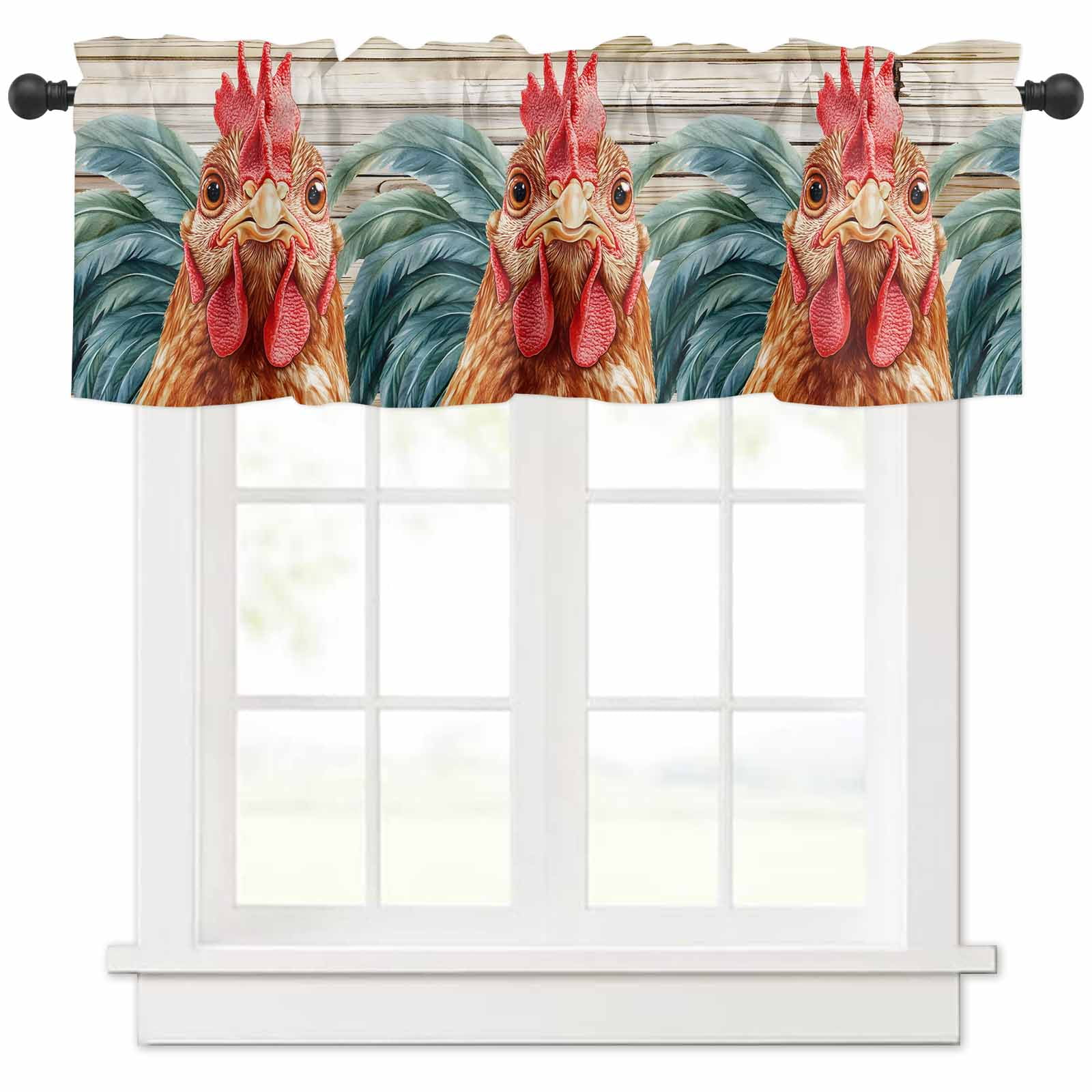Hokiten Rod Pocket Curtain Valance, Rooster Feather Farmhouse Window ...