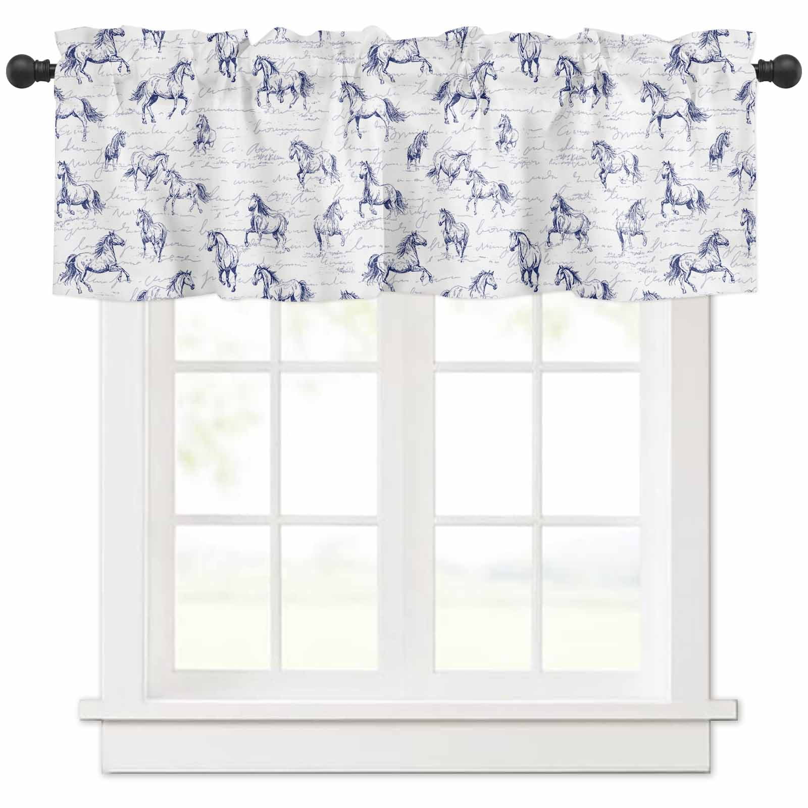 Hokiten Rod Pocket Curtain Valance, Running Horse Farmhouse Window ...