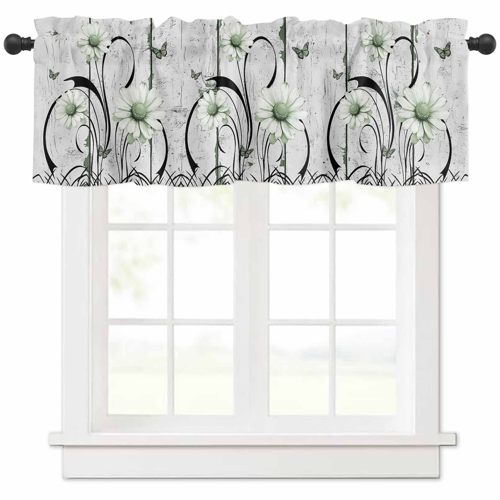 Hokiten Rod Pocket Curtain Valance, Sage Green Daisy Farmhouse Window ...