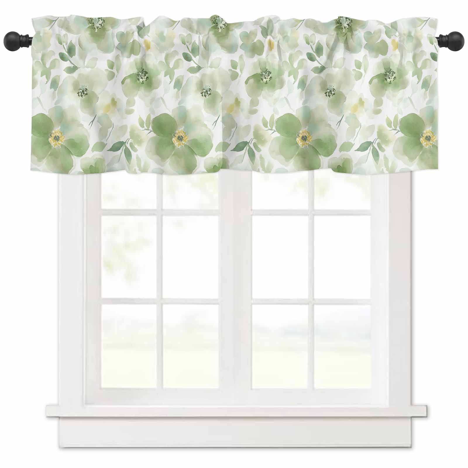 Hokiten Rod Pocket Curtain Valance, Sage Green Flower Farmhouse Window ...