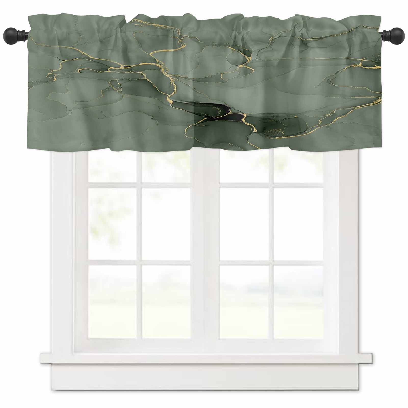 Hokiten Rod Pocket Curtain Valance, Sage Green Marble Farmhouse Window ...