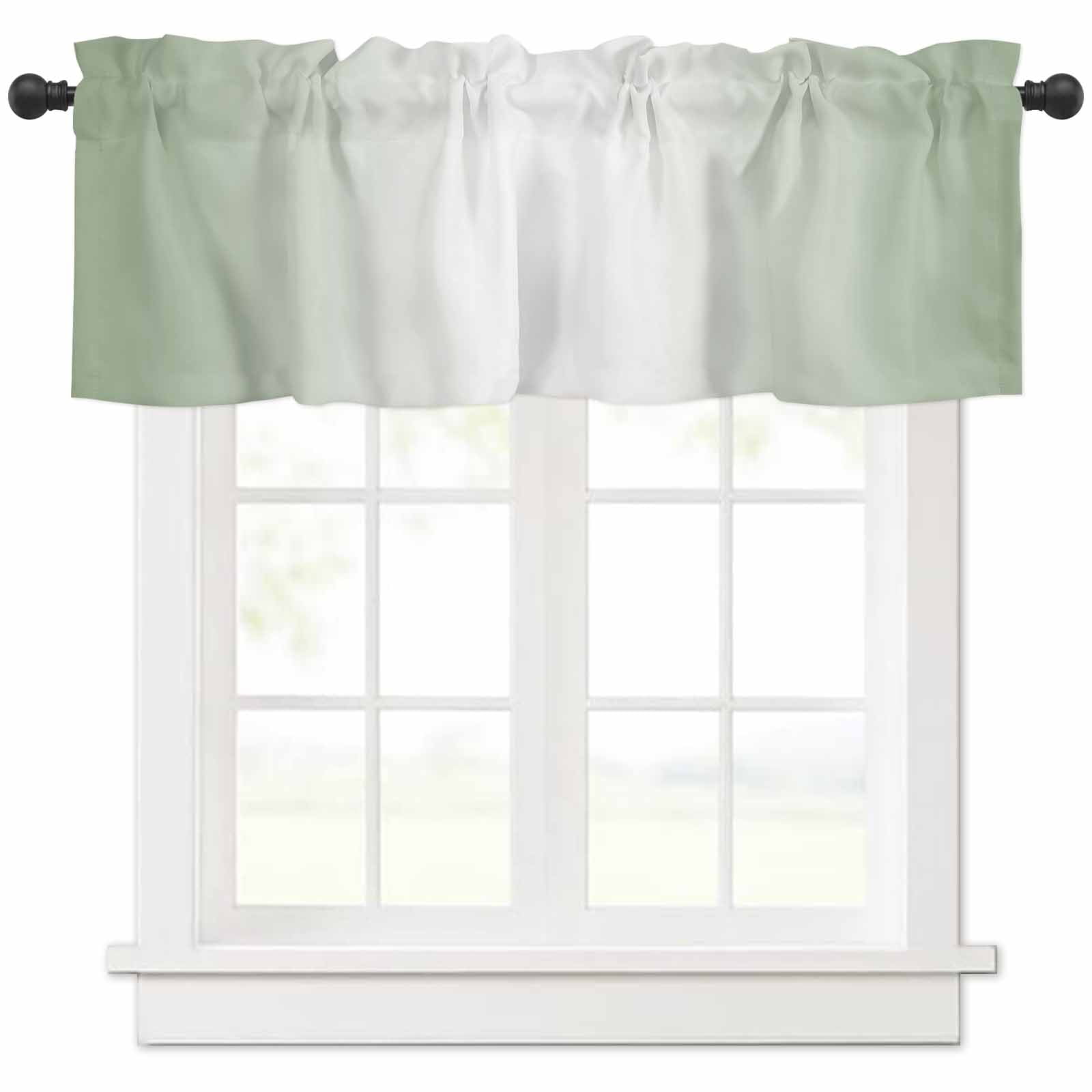 Hokiten Rod Pocket Curtain Valance, Sage Green Ombre Farmhouse Window ...