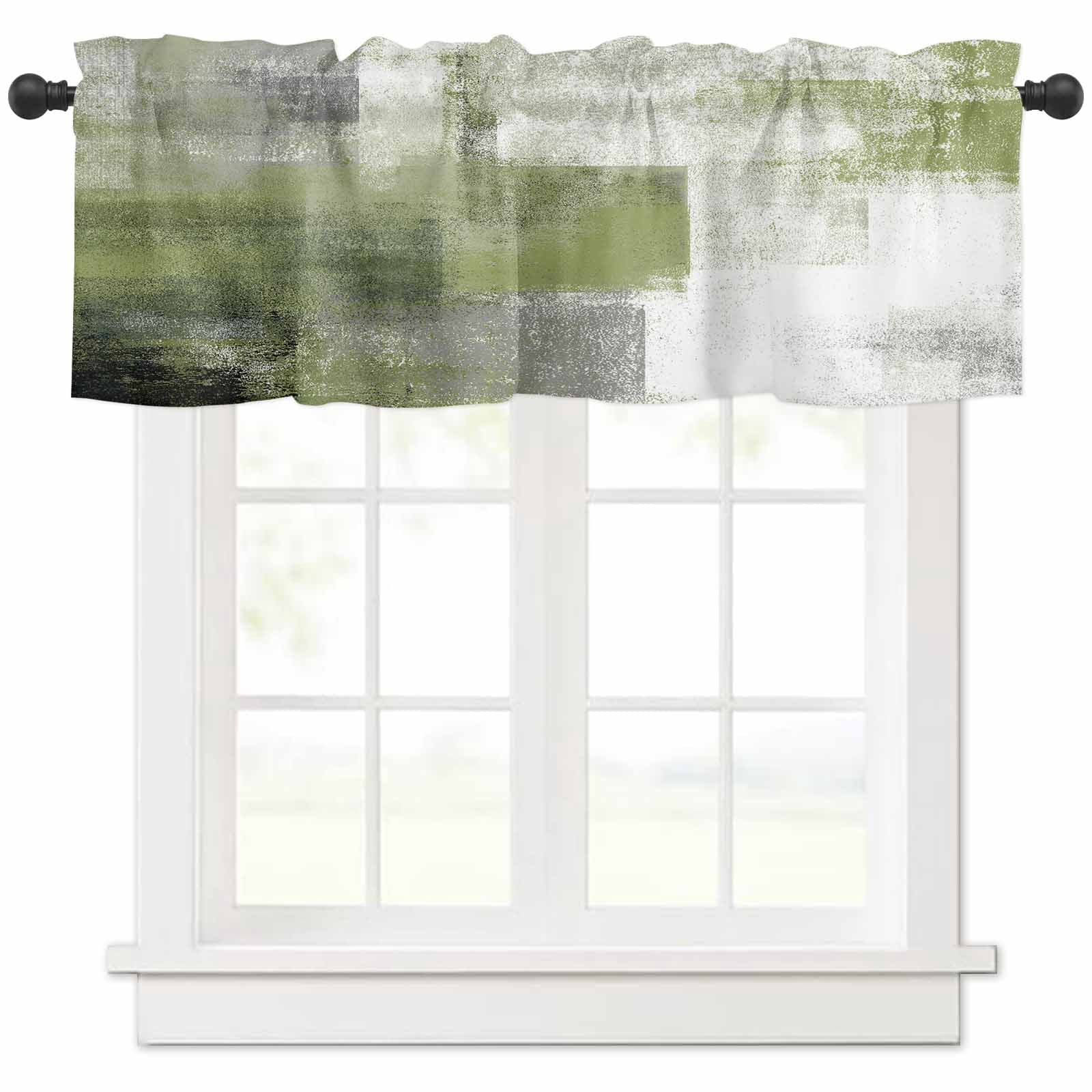 Hokiten Rod Pocket Curtain Valance, Sage Green Ombre Farmhouse Window ...
