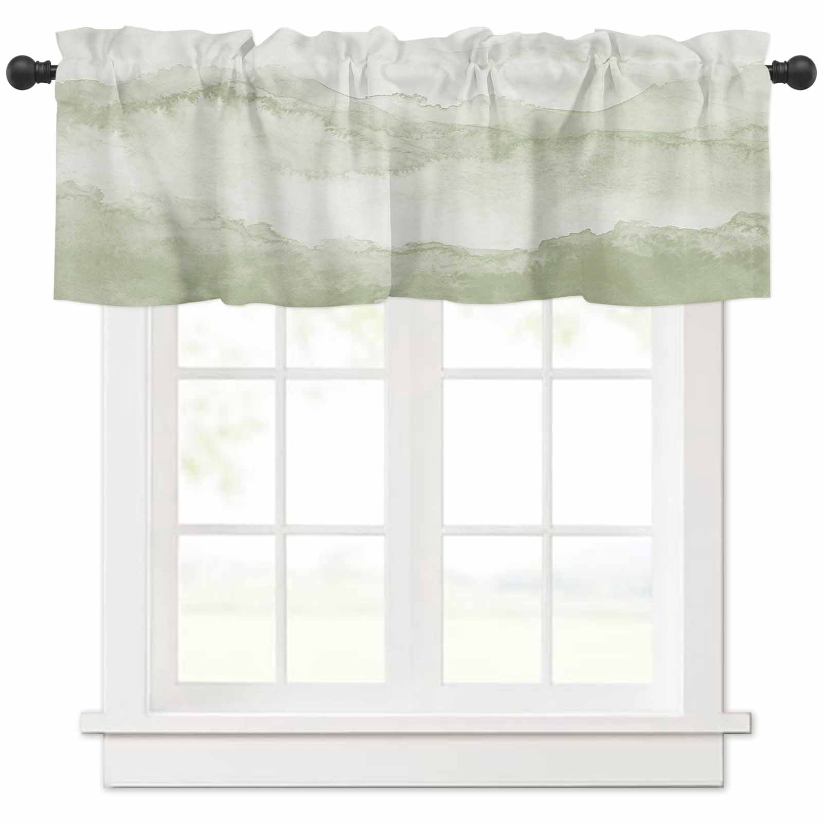 Hokiten Rod Pocket Curtain Valance, Sage Green Ombre Mountain Farmhouse ...