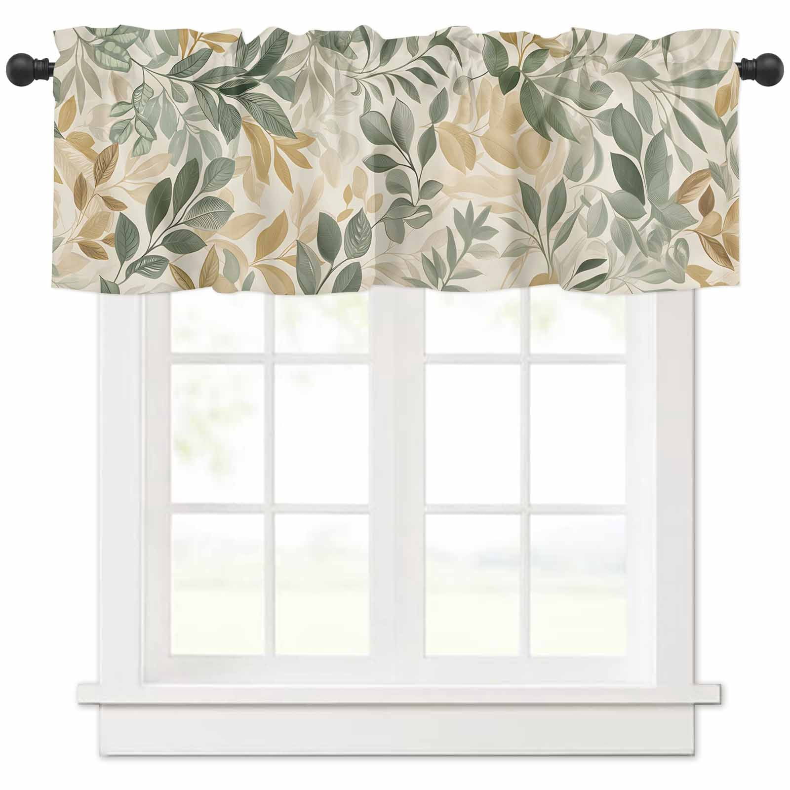 Hokiten Rod Pocket Curtain Valance, Sage Green Yellow Botanical ...