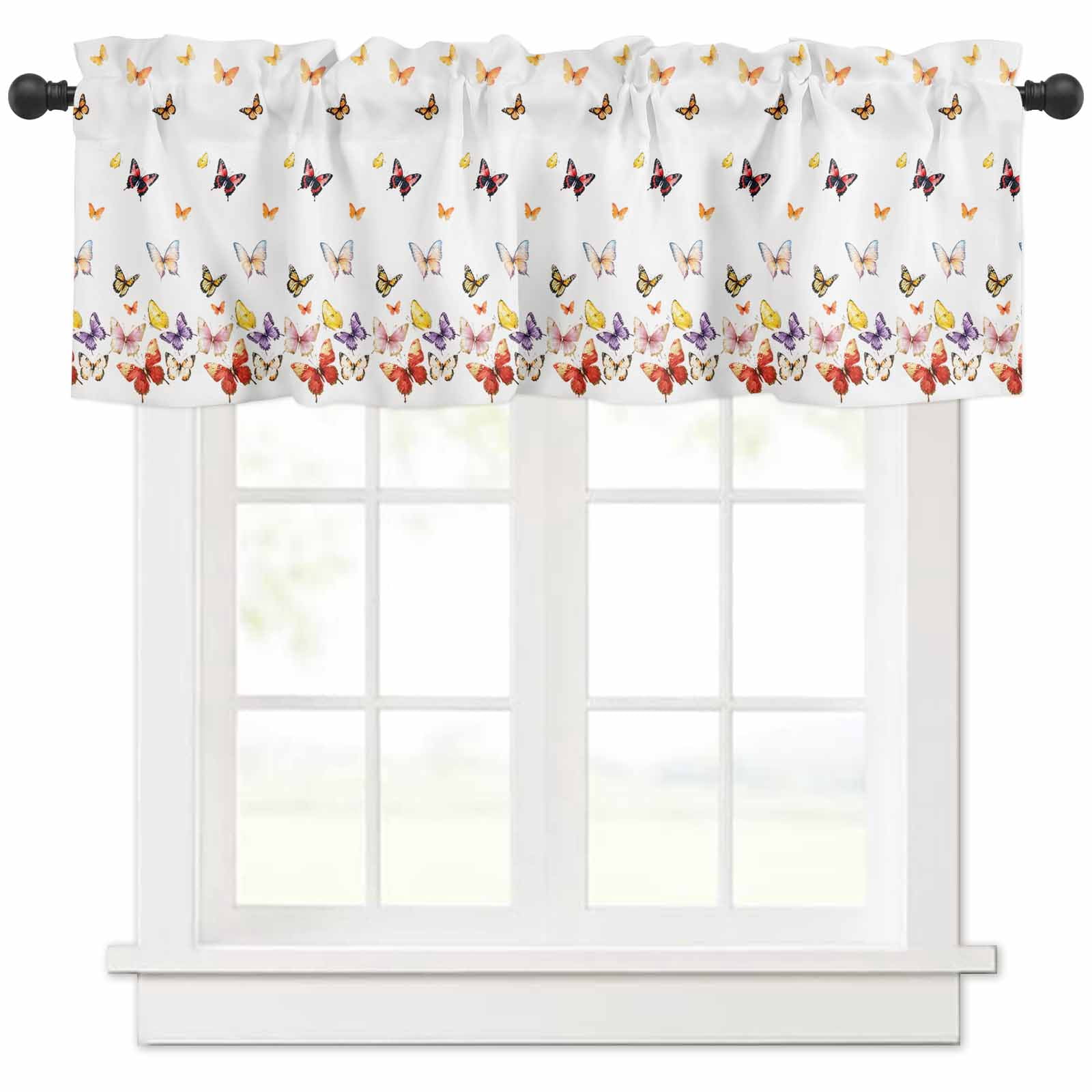 Hokiten Rod Pocket Curtain Valance, Spring Butterfly Colorful Farmhouse ...