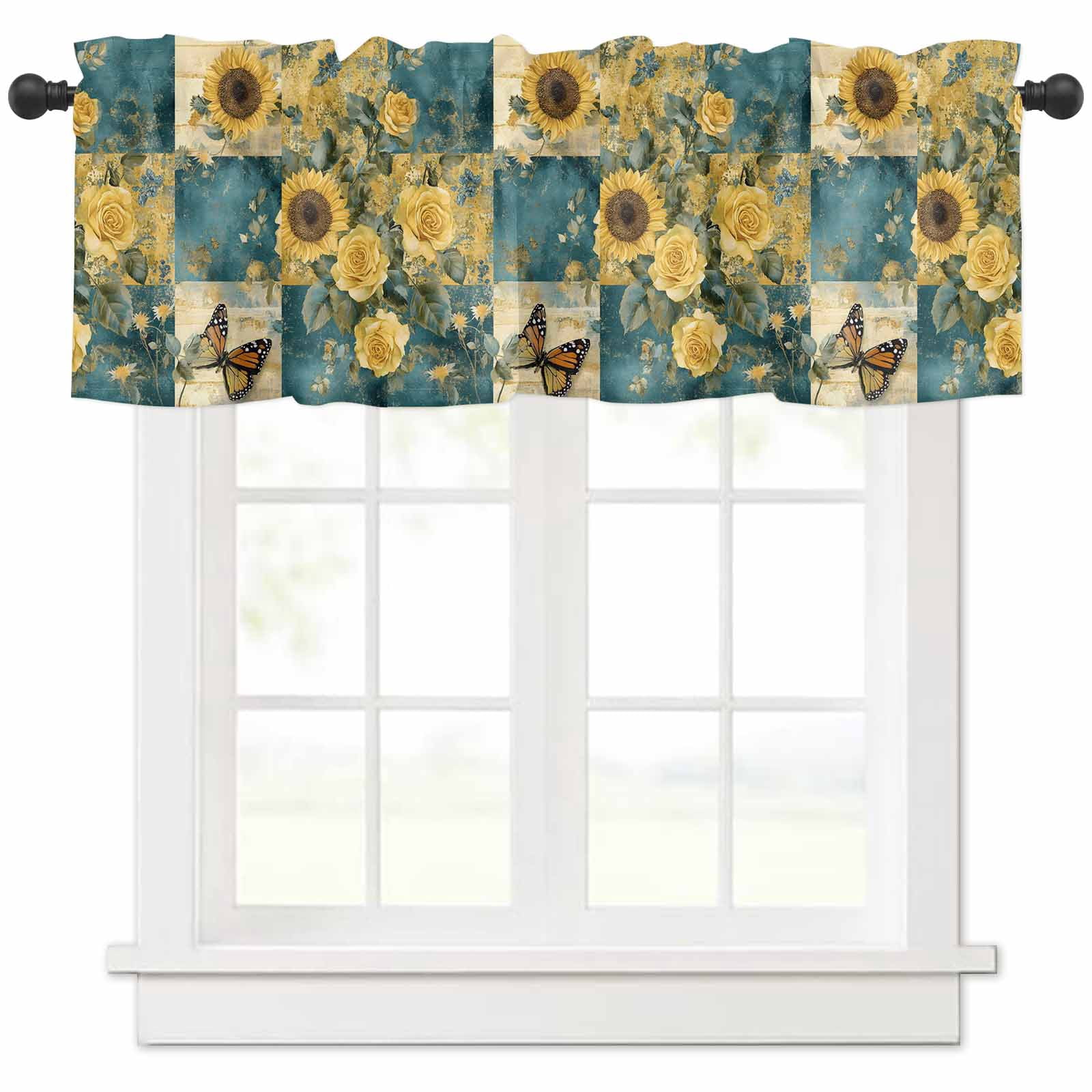 Hokiten Rod Pocket Curtain Valance, Spring Yellow Floral Farmhouse ...