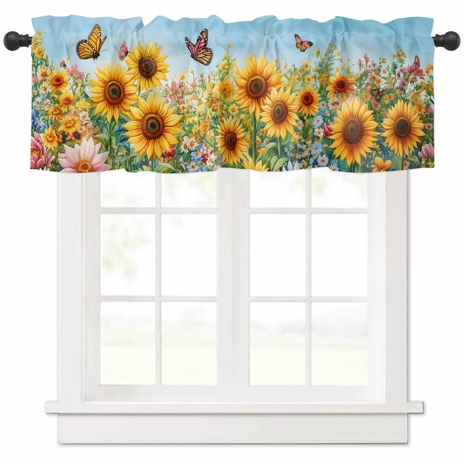 Hokiten Rod Pocket Curtain Valance, Spring Yellow Sunflower Farmhouse ...