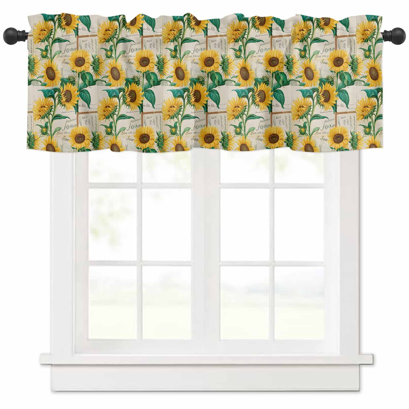Hokiten Rod Pocket Curtain Valance, Spring Yellow Sunflowers Farmhouse ...