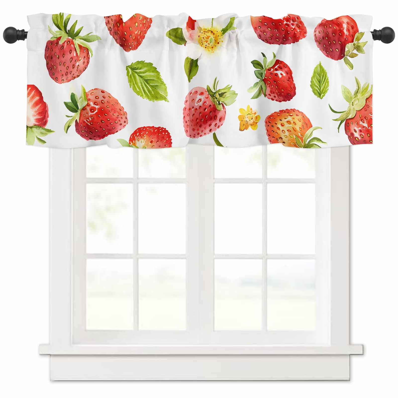 Hokiten Rod Pocket Curtain Valance, Strawberry Farmhouse Window Valance ...