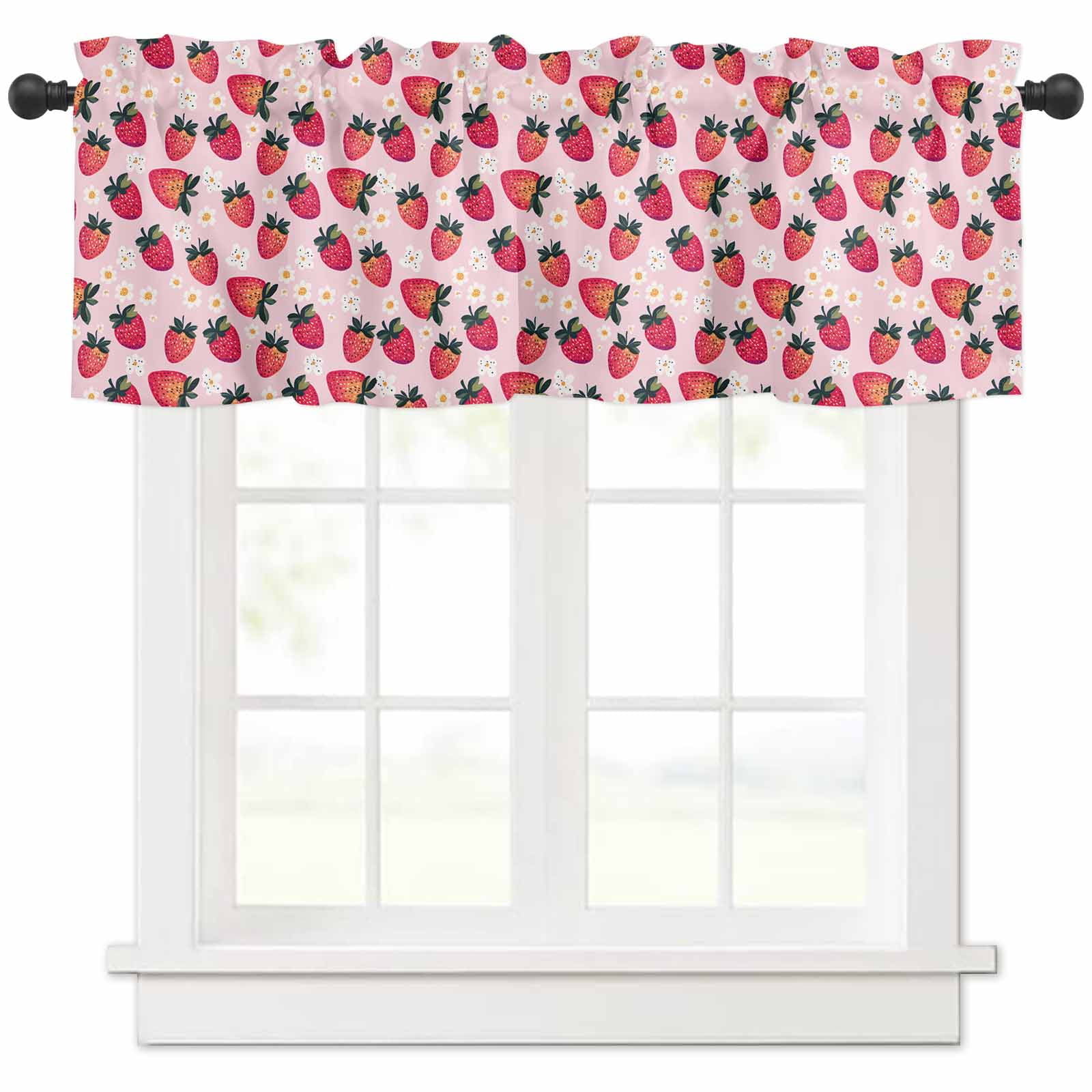 Hokiten Rod Pocket Curtain Valance, Strawberry Farmhouse Window Valance ...