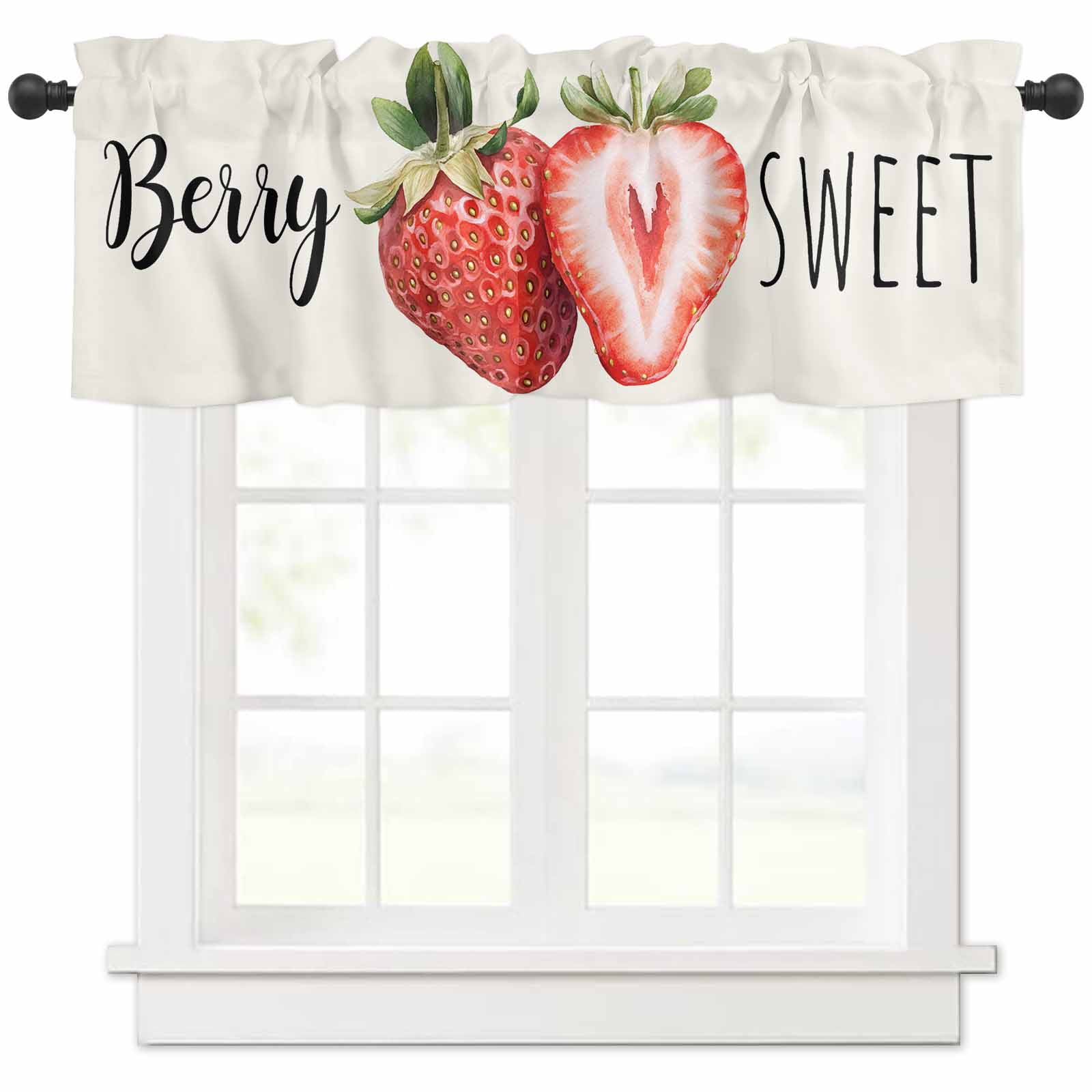 Hokiten Rod Pocket Curtain Valance, Strawberry Farmhouse Window Valance ...