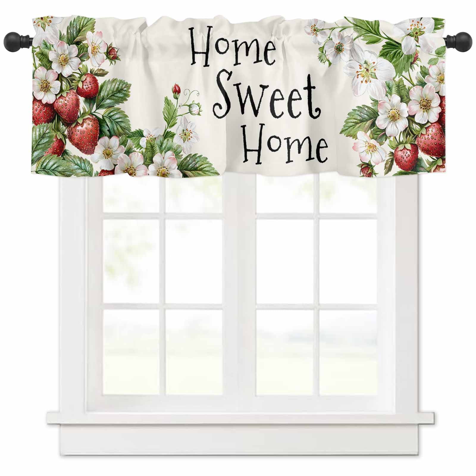 Hokiten Rod Pocket Curtain Valance, Strawberry Farmhouse Window Valance ...